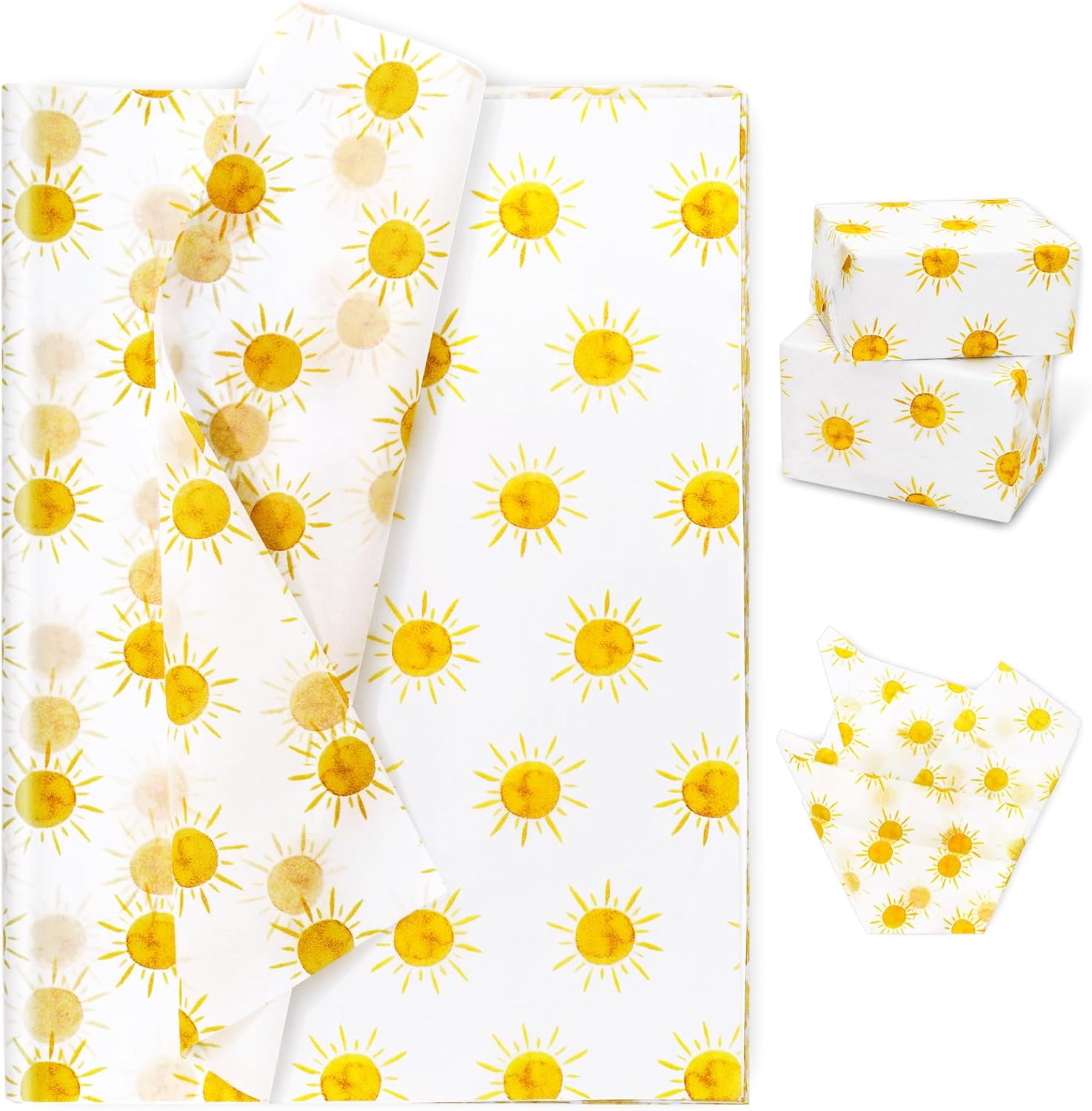 Amazon.com: Whaline 100 Sheet Boho Sunshine Tissue Paper Yellow Sun ...