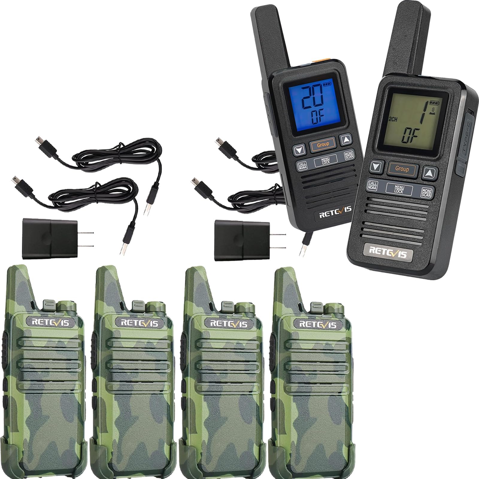 Amazon.com: Retevis RT22 Walkie Talkies Rechargeable (4 Pack) Bundle ...