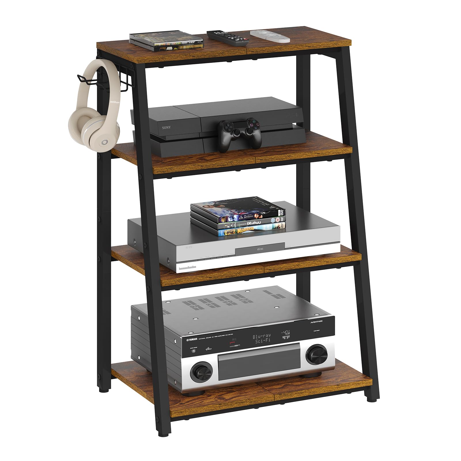 Amazon.com: 4-Tier AV Media Stand with 2 Hooks, Heavy Duty Stereo ...