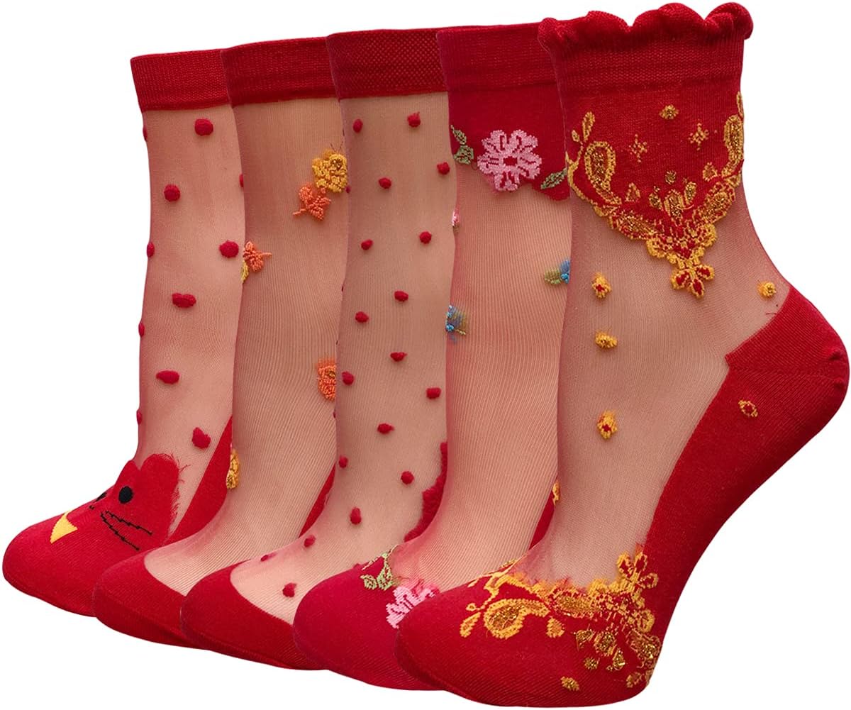 Amazon.com: DXYAKY 5 Pairs Women Sheer Mesh Socks Ultrathin Fishnet See ...