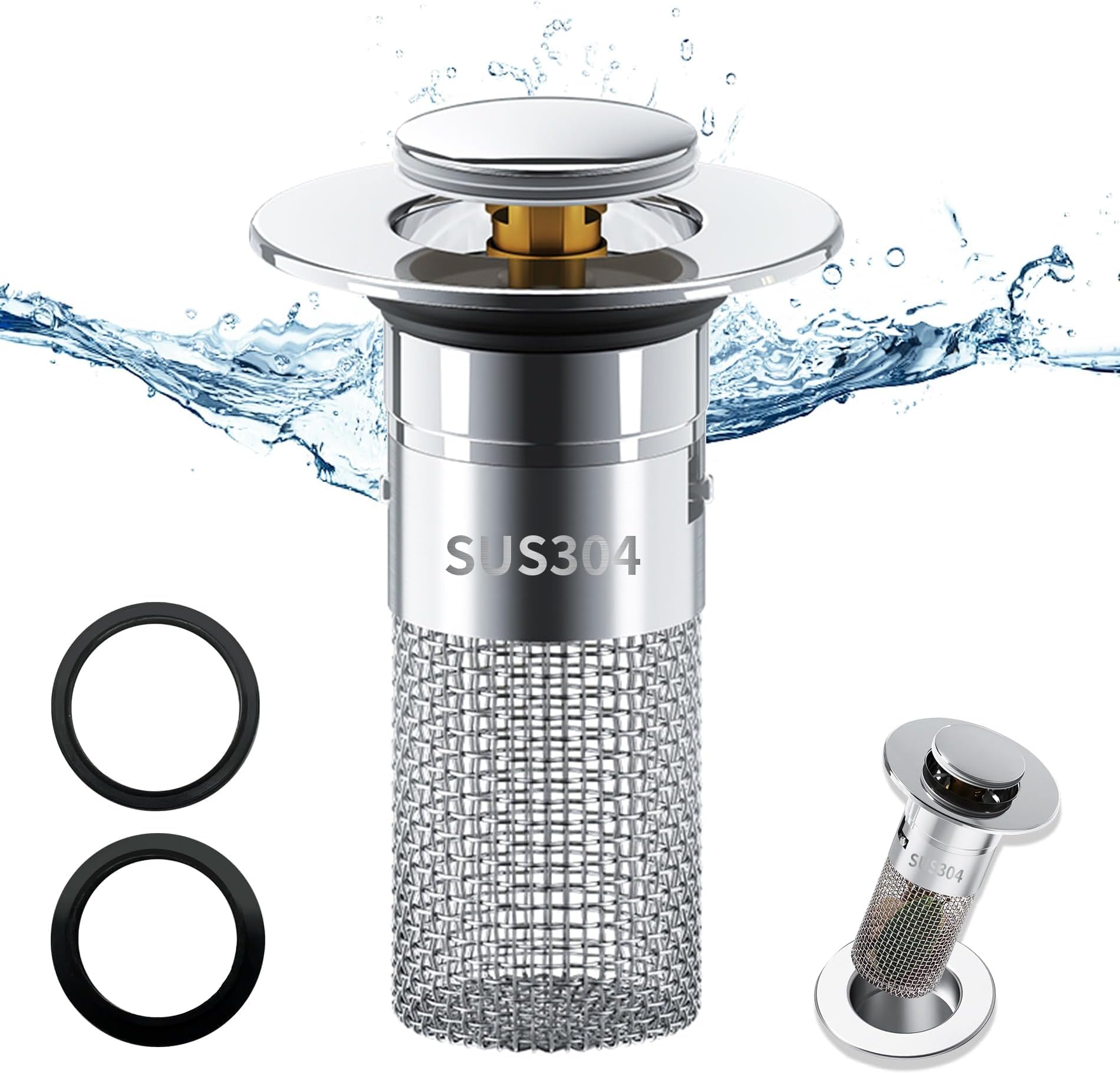 Waschbeckenstöpsel -Pop up Abflussstopfen - Waschbecken mit Haarsieb ...