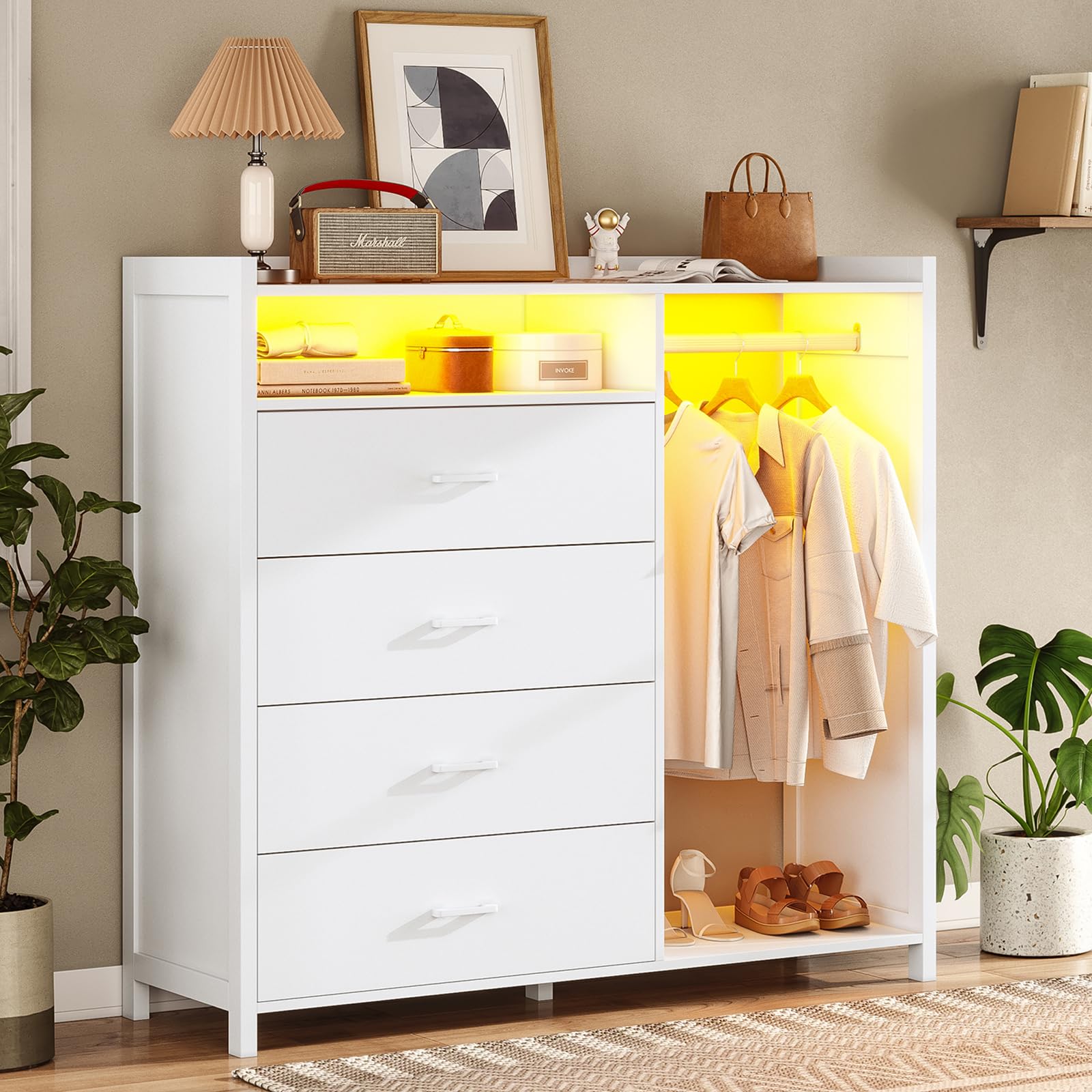 Amazon.com: AOGLLATI White Dresser for Bedroom with Clothing Rack ...