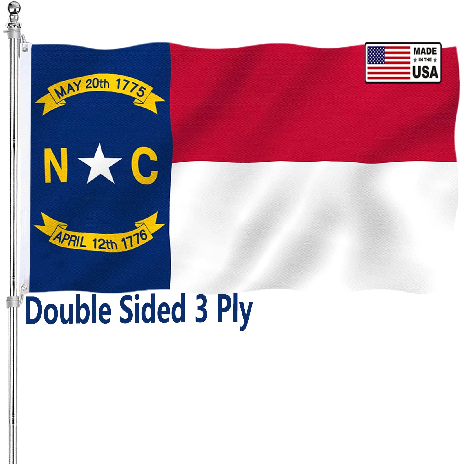 Amazon.com : North Carolina State Flag 3x5 Double Sided Outdoor NC ...