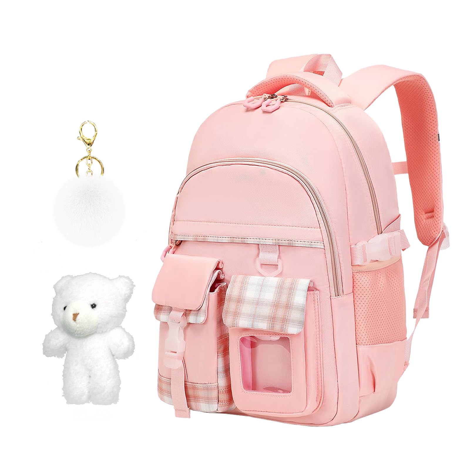Amazon.com | Flyhapi Cute Pink Backpack with Cartoon Doll and Plush ...