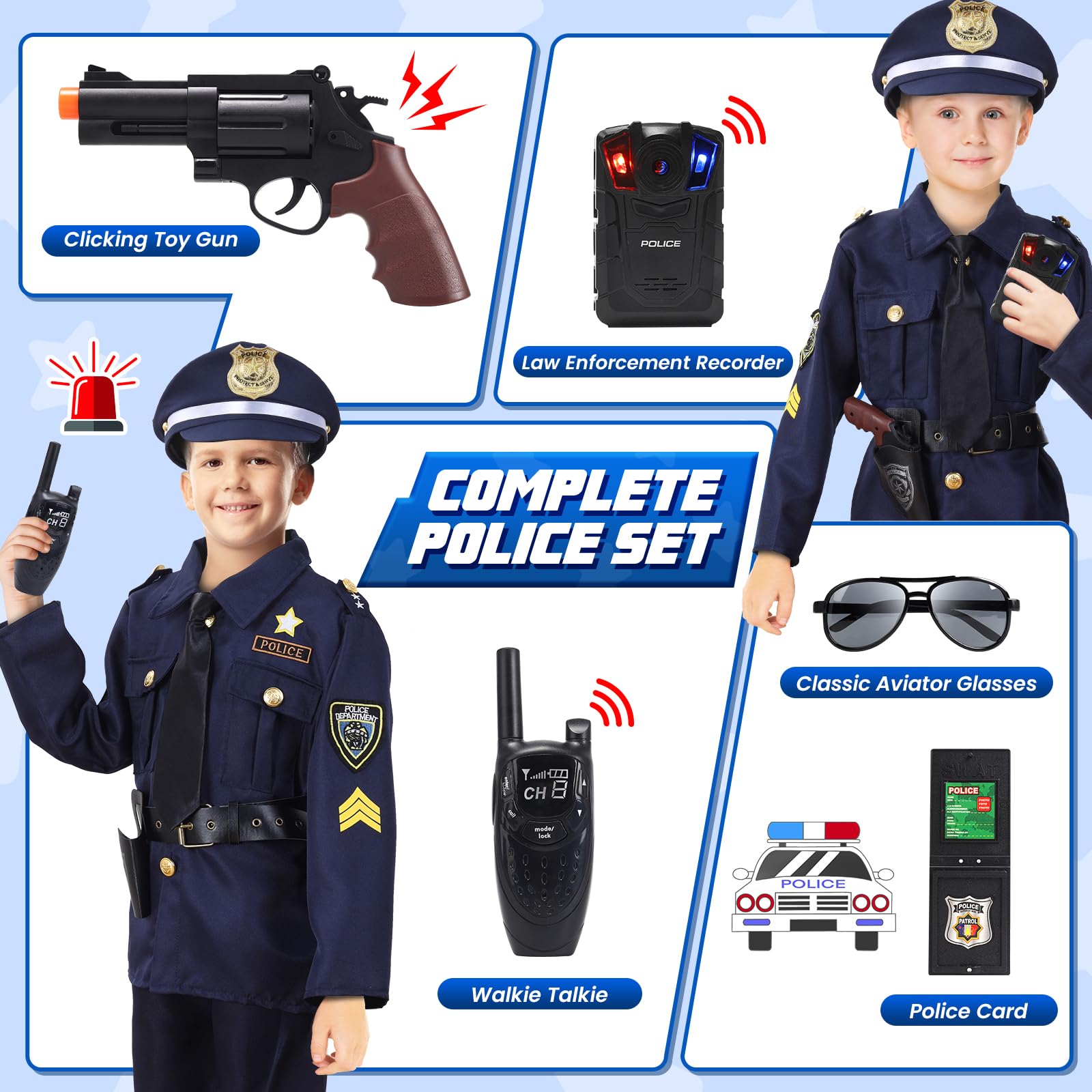 Snapklik.com : Skirfy Halloween Costume,Police Costume For Kids, 16PCS ...