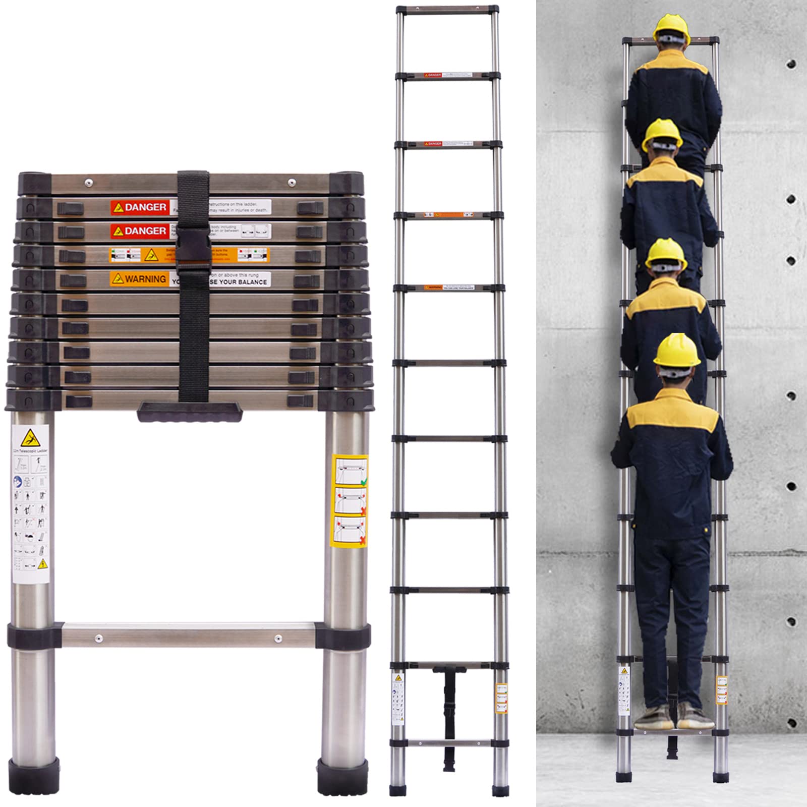 Buy 10.5 FT Telescoping Ladder Stainless Steel Telescopic Extension ...