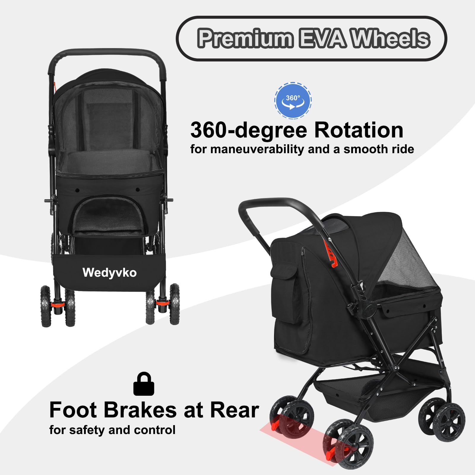 Wedyvko P03 Dog Stroller- Pets Stroller for Medium Dogs, Up to 50 LBS ...