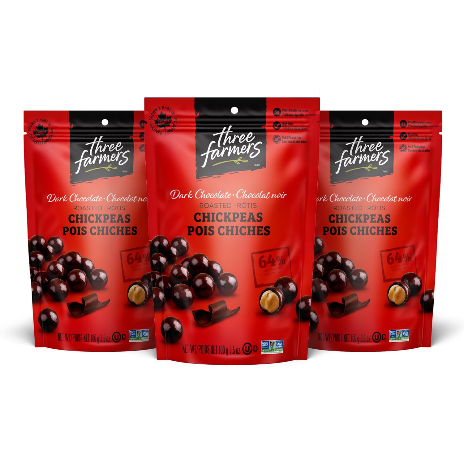 Three Farmers – Roasted Chickpeas | Dark Chocolate | 100 g (Pack of 3 ...