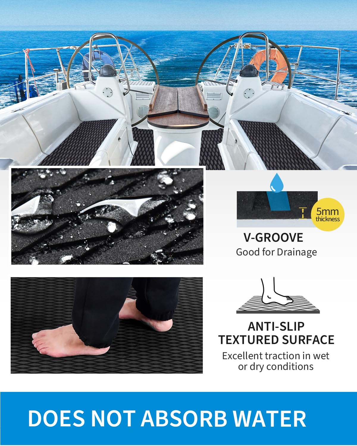 Snapklik.com : OCEANBROAD Self-Adhesive 96x23.5 Boat Flooring Non-Slip ...