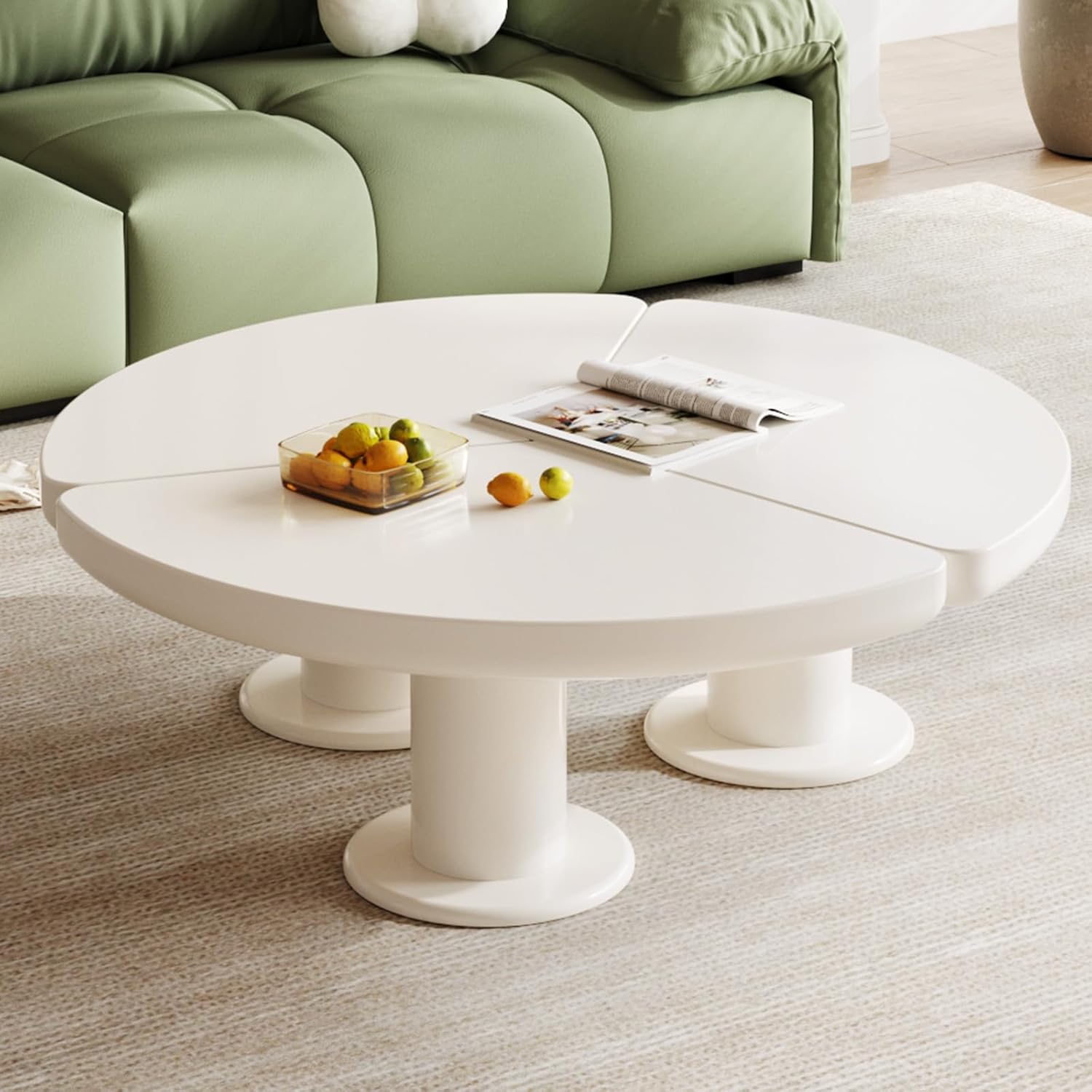Amazon.com: Guyii Circular Petal-Shaped Coffee Table, Cream White Round ...