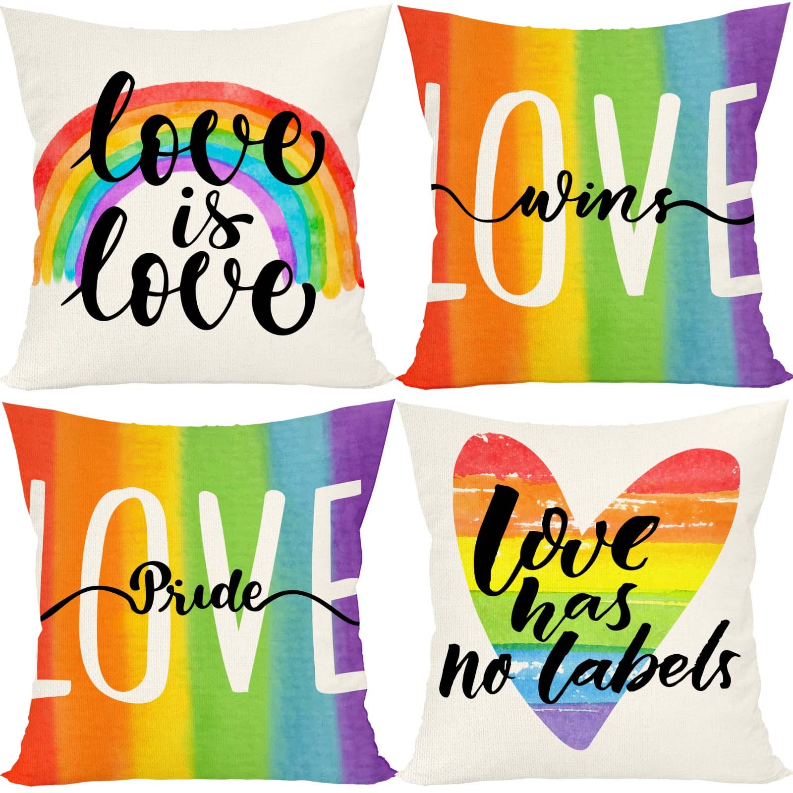 Amazon.com: FARMNALL Linen Pride Pillow Covers 18x18 Set of 4 Rainbow ...