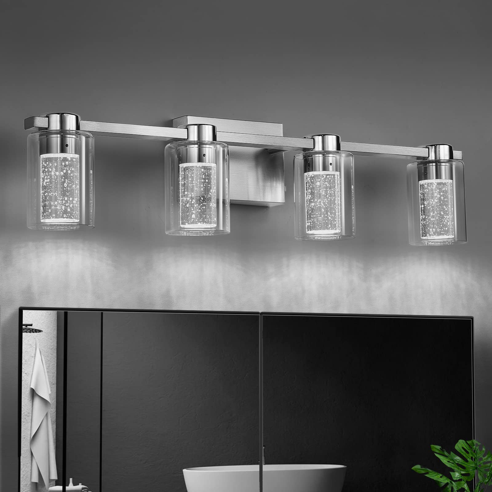 Zhizenl 4-Light Bathroom Light Fixtures, Brushed Nickel Vanity Lights ...