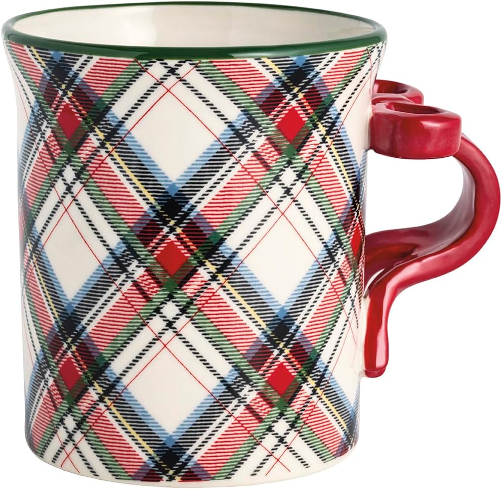 Amazon.com: Mud Pie Christmas Bow Tartan Figural Handle Mug : Home ...