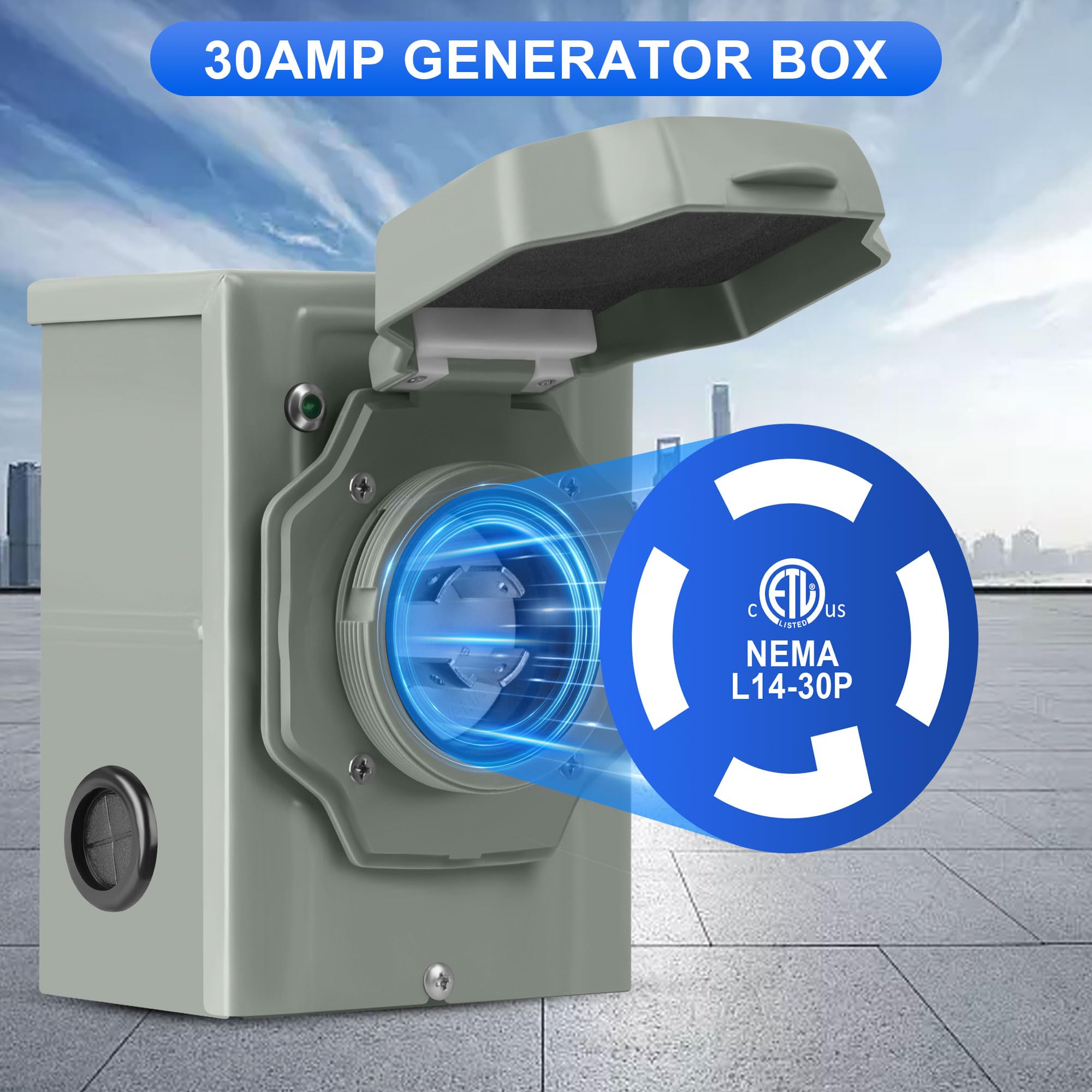 Snapklik.com : 30 Amp Generator Inlet Box, NEMA L14-30P Power Inlet Box ...