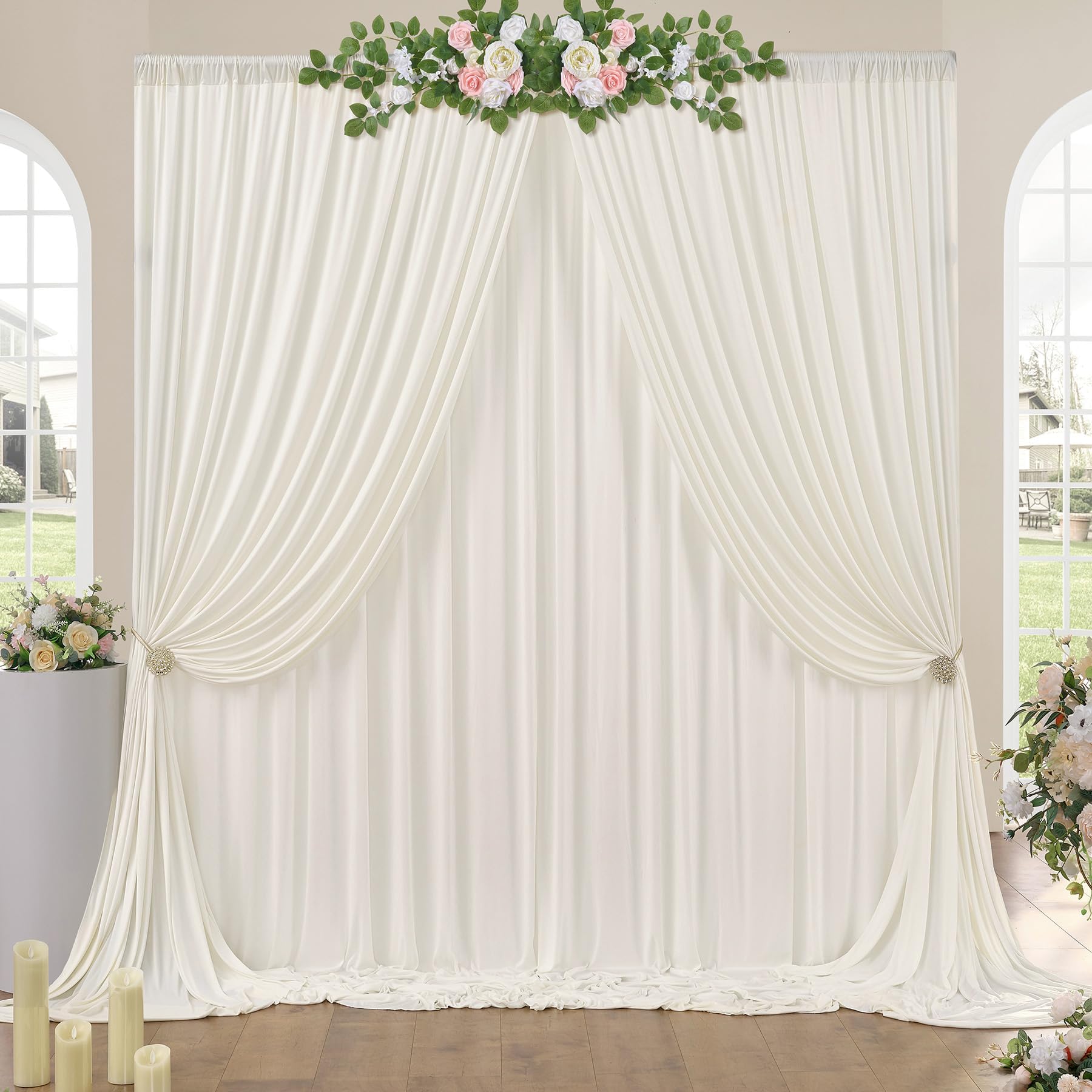 Amazon.com : 20x10ft Wrinkle Free Ivory Backdrop Curtain for Parties ...