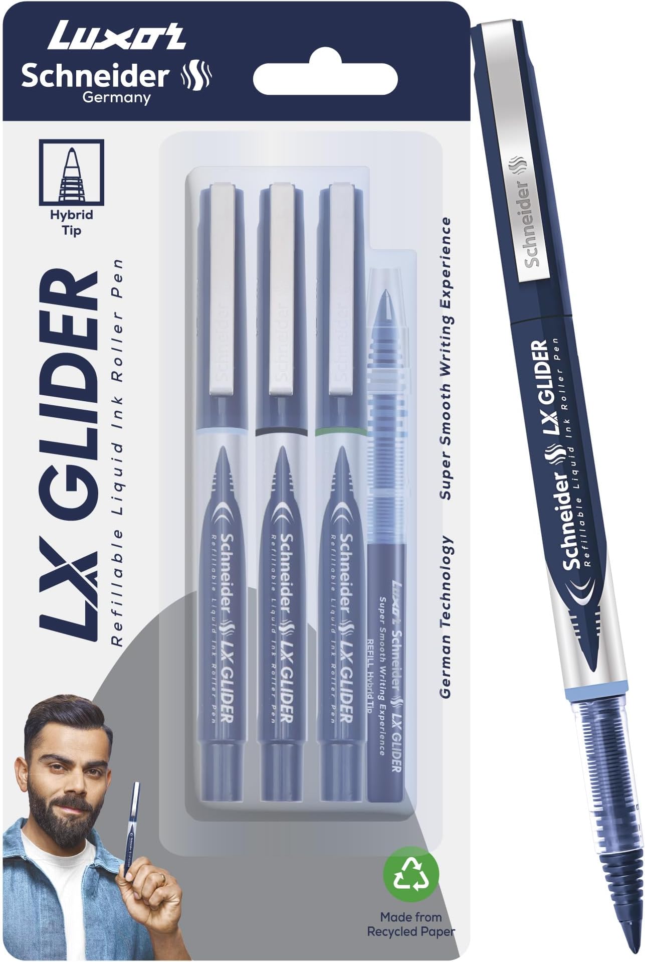 Luxor Schneider, LX Glider Pens, Pack of 3, Ink- (Blue, Black, Green ...