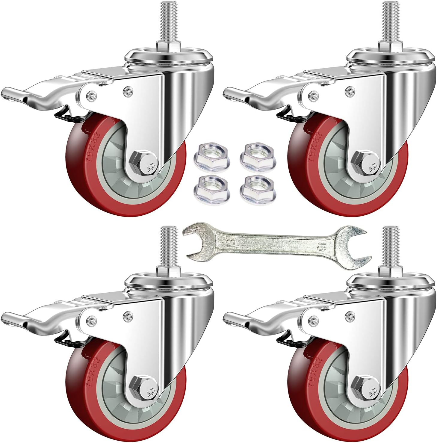 DICASAL 3 Inch Heavy Duty Stem Casters 360 Degree Swivel Thread Wheels with Metric Size M12-1.75 ...