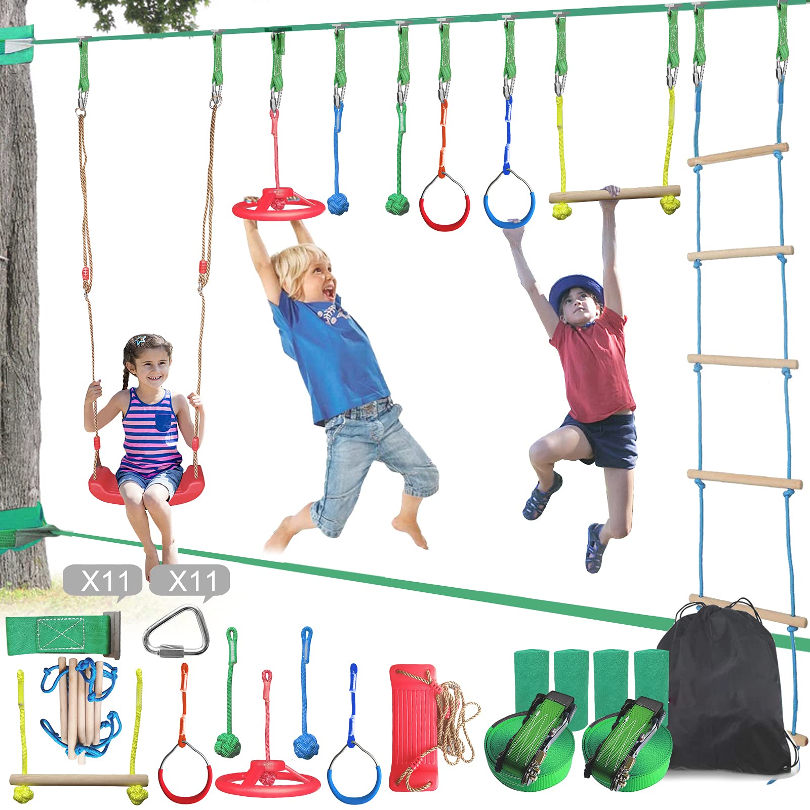 Buy Ninja Warrior Obstacle Course for Kids with 5 Play Modes,2X65FT ...