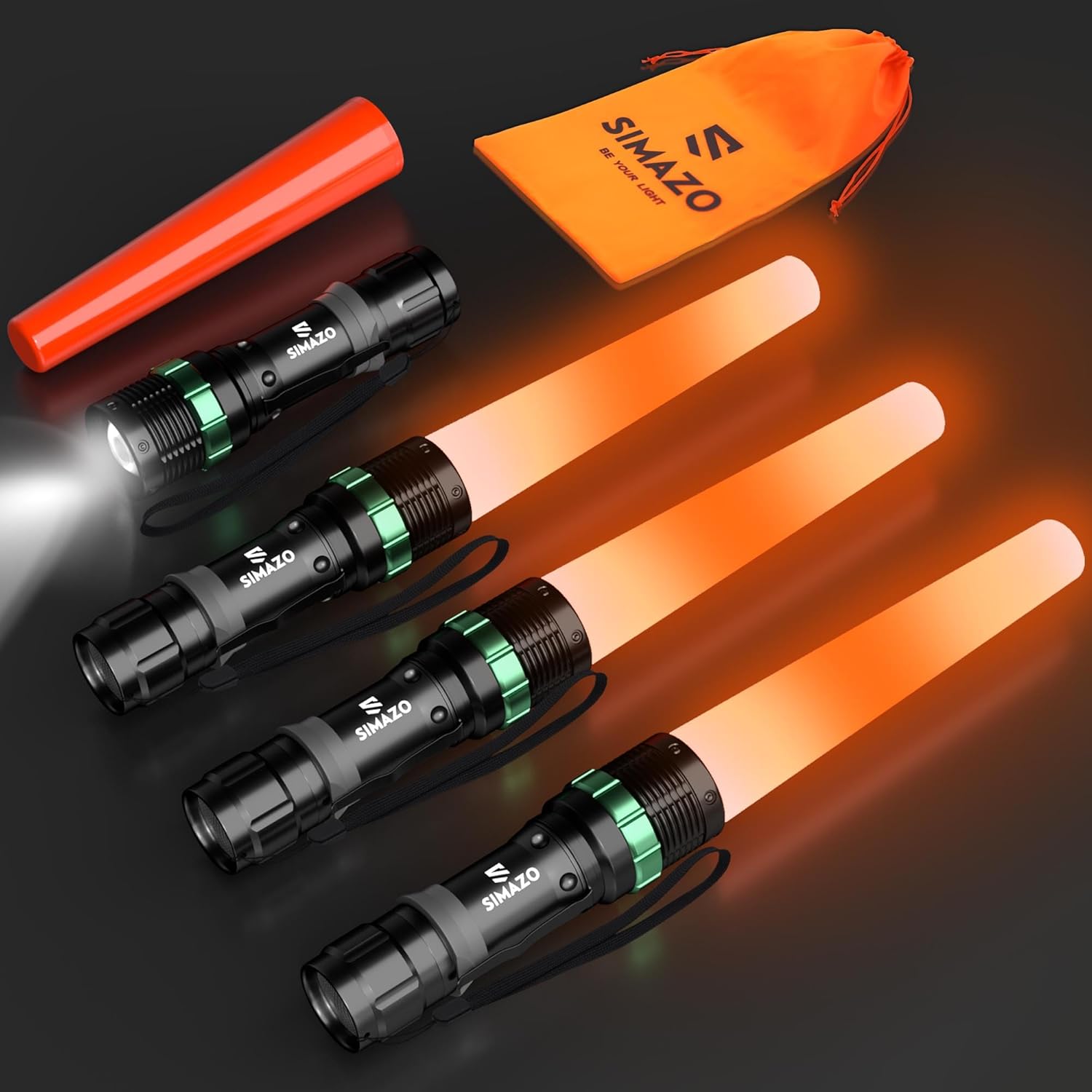 SIMAZO 4 Pack 11 Inch Traffic Wand with Storage Bag, Signal Led ...