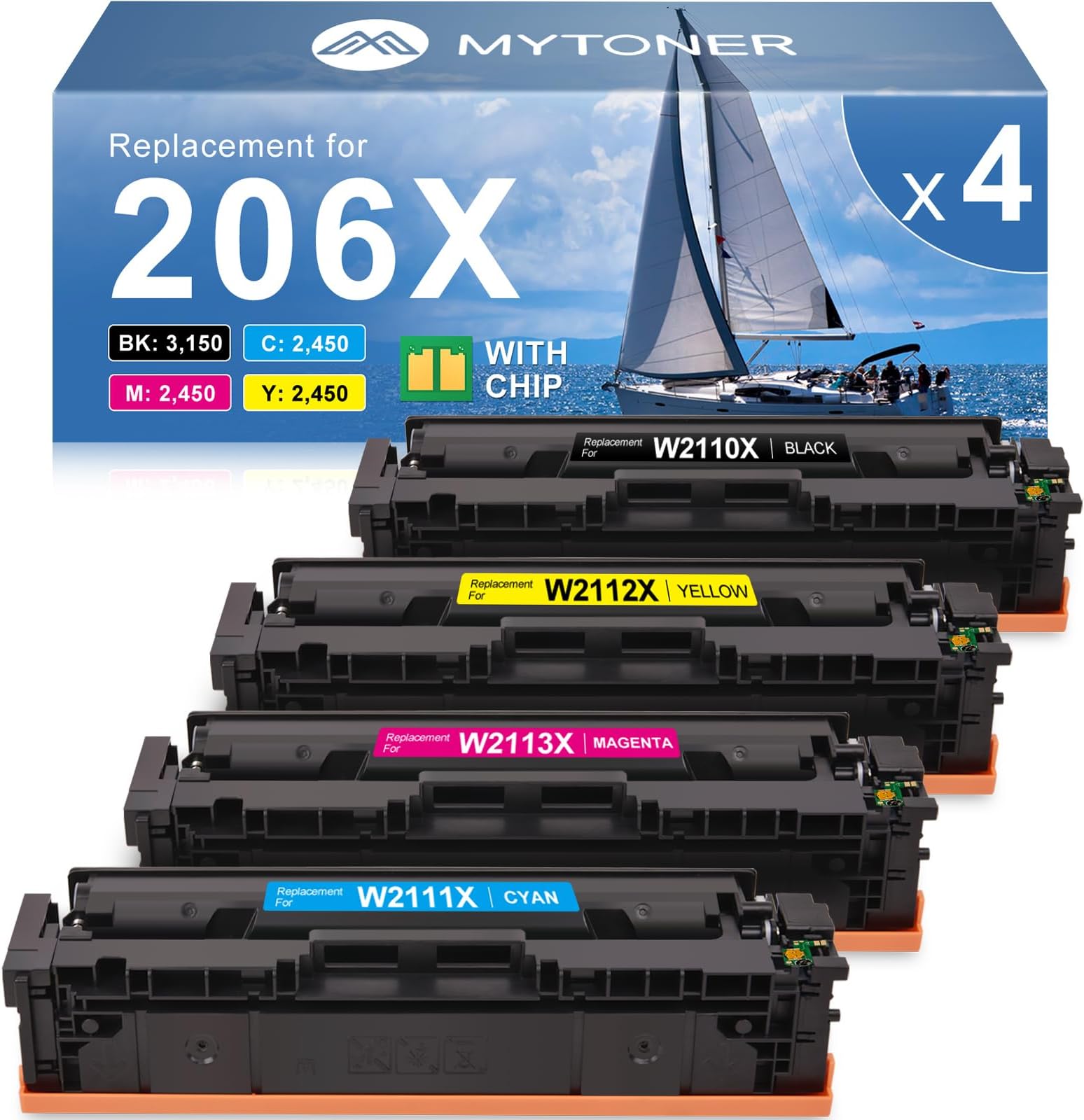 Amazon.com: 206X Toner Cartridges 4 Pack High Yield: MFP M283cdw M255dw ...