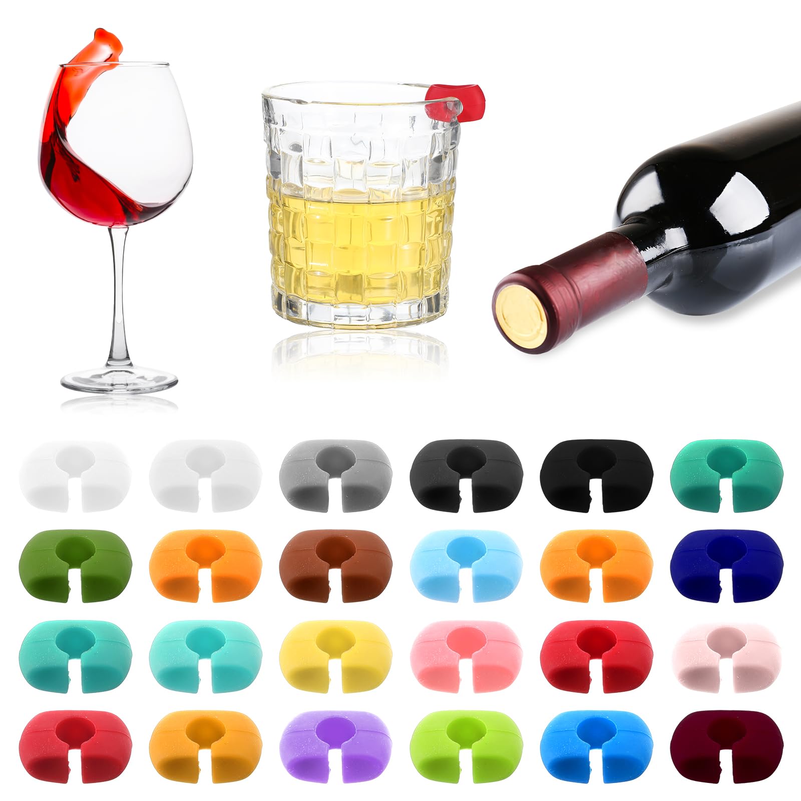 Amazon.com: Wine Glass Charms With Wine Stopper 24 Pcs Reusable Silicone Wine Glass Drink ...
