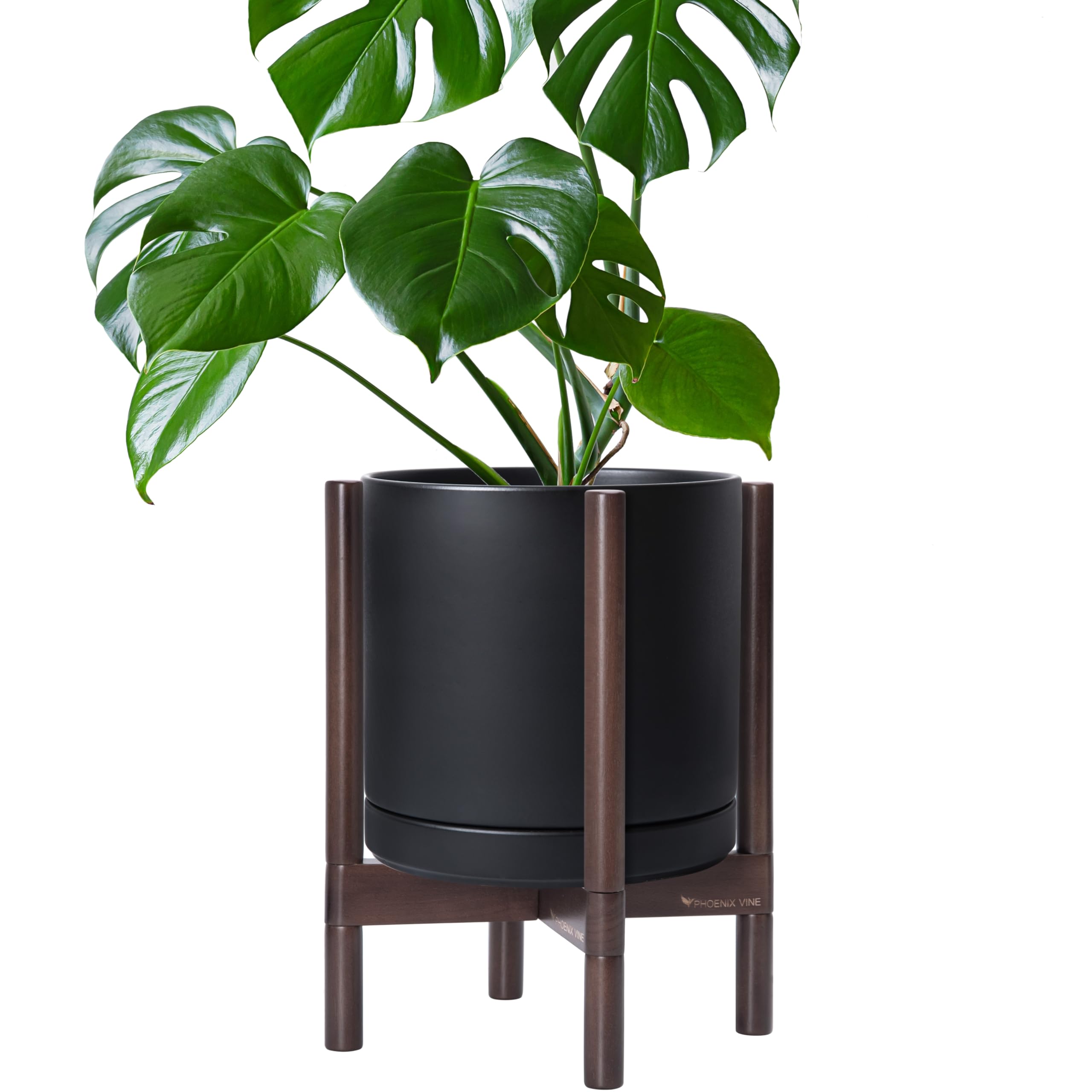 Amazon.com : D'vine Dev Ceramic Planter with Walnut Color Stand - 12 ...