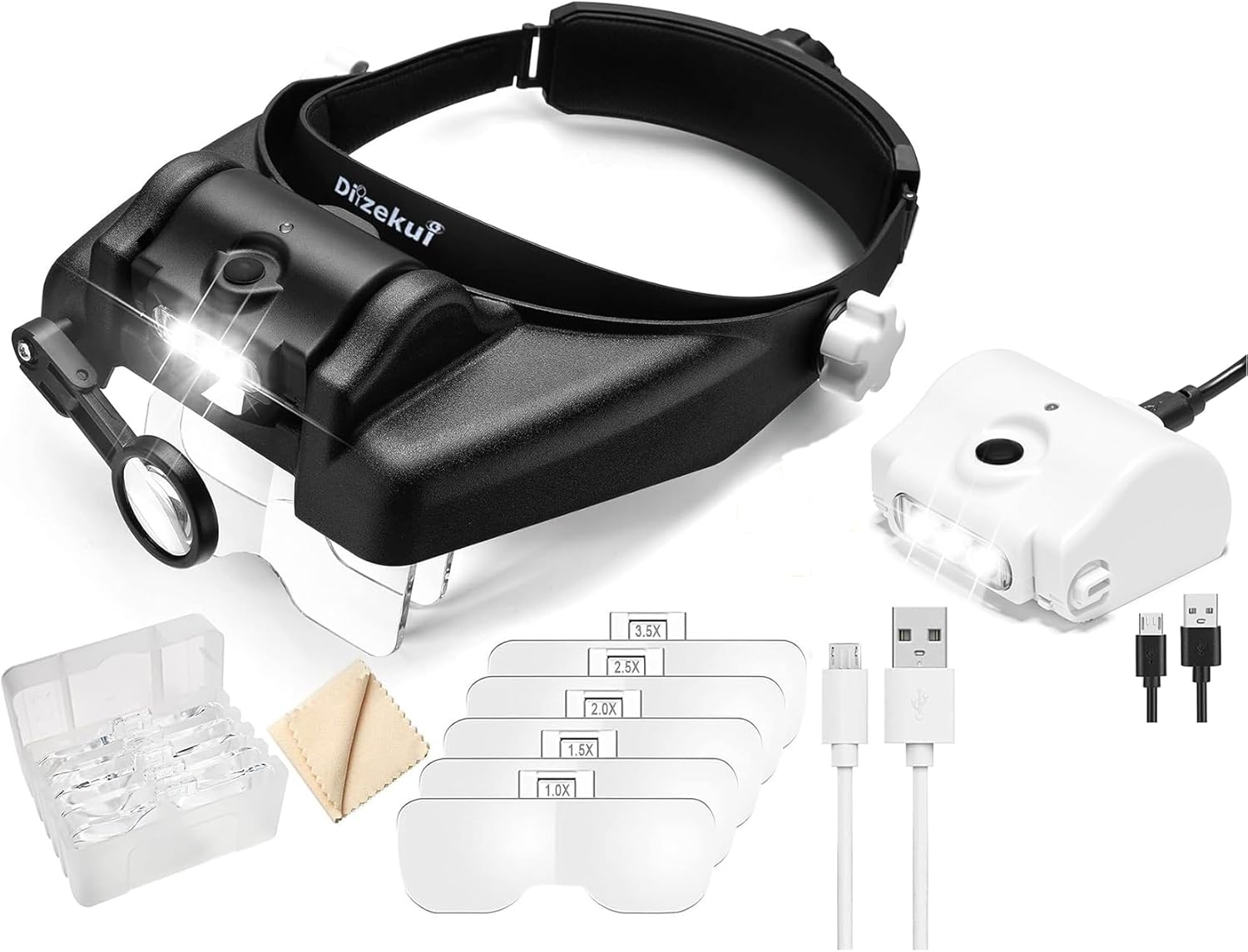Amazon.com: Dilzekui Black 1X to 14X Head Magnifying Glasses with Light ...