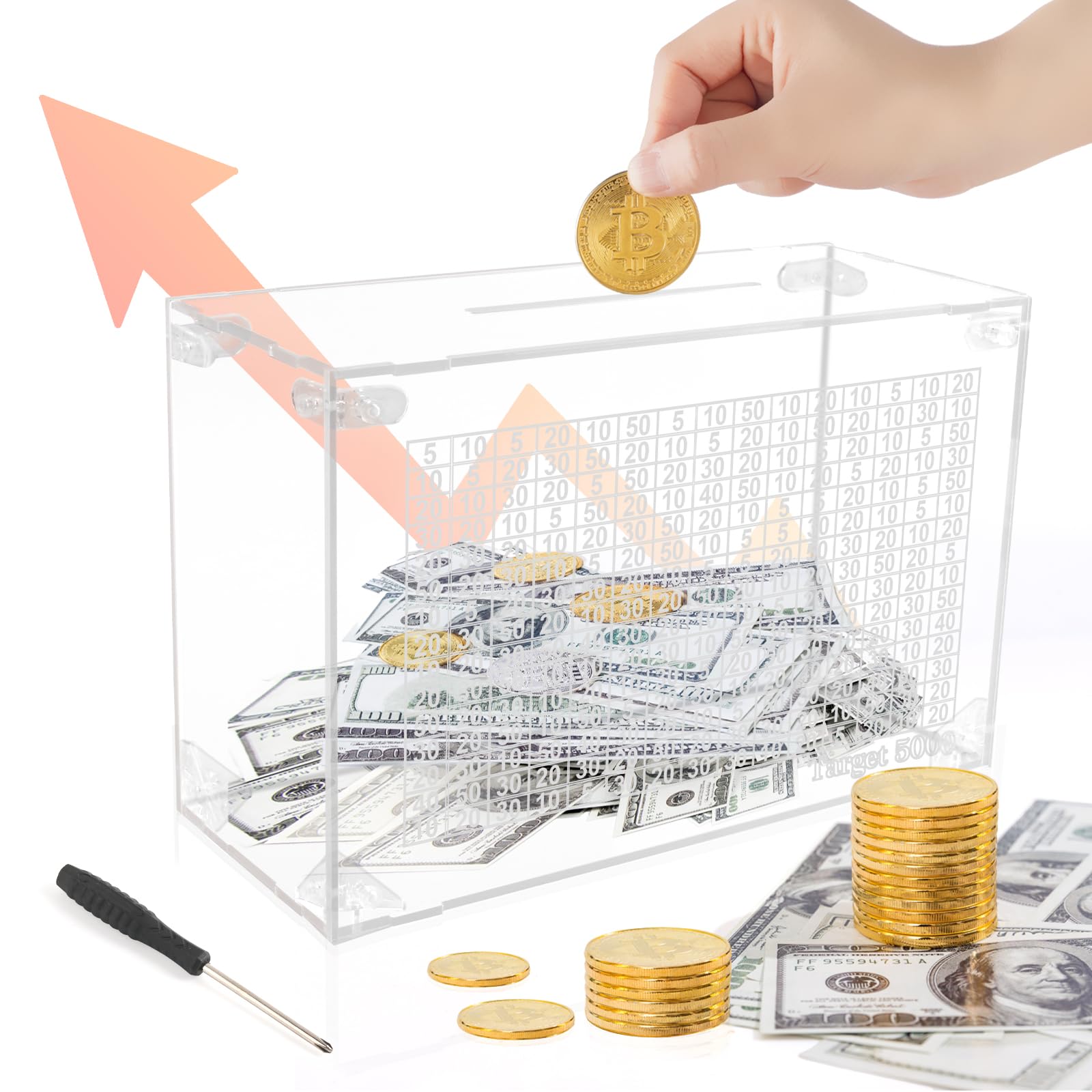 Amazon.com: Clear Acrylic Piggy Bank for Adults Acrylic Money Saving ...