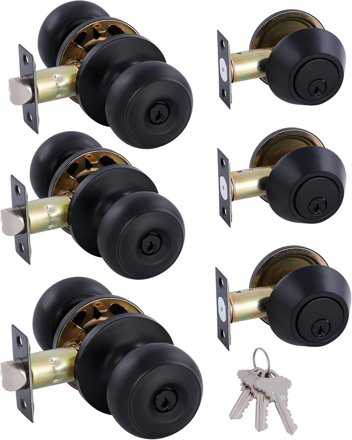 (3 Pack) All Keyed Identical Deadbolt Door knob Single Cylinder ...