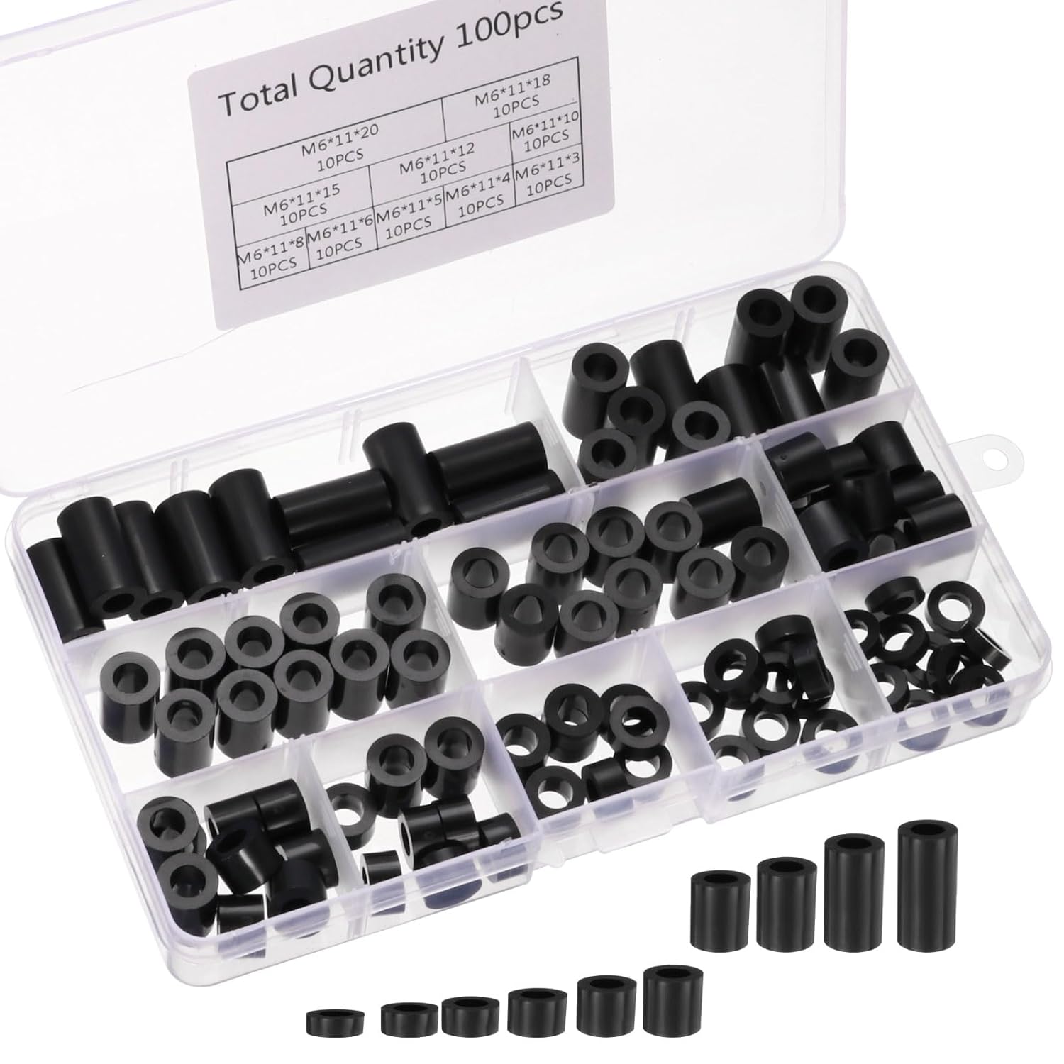 PATIKIL M6 Nylon Spacers, 100Pcs Plastic Spacer Assortment 6mm ID x ...