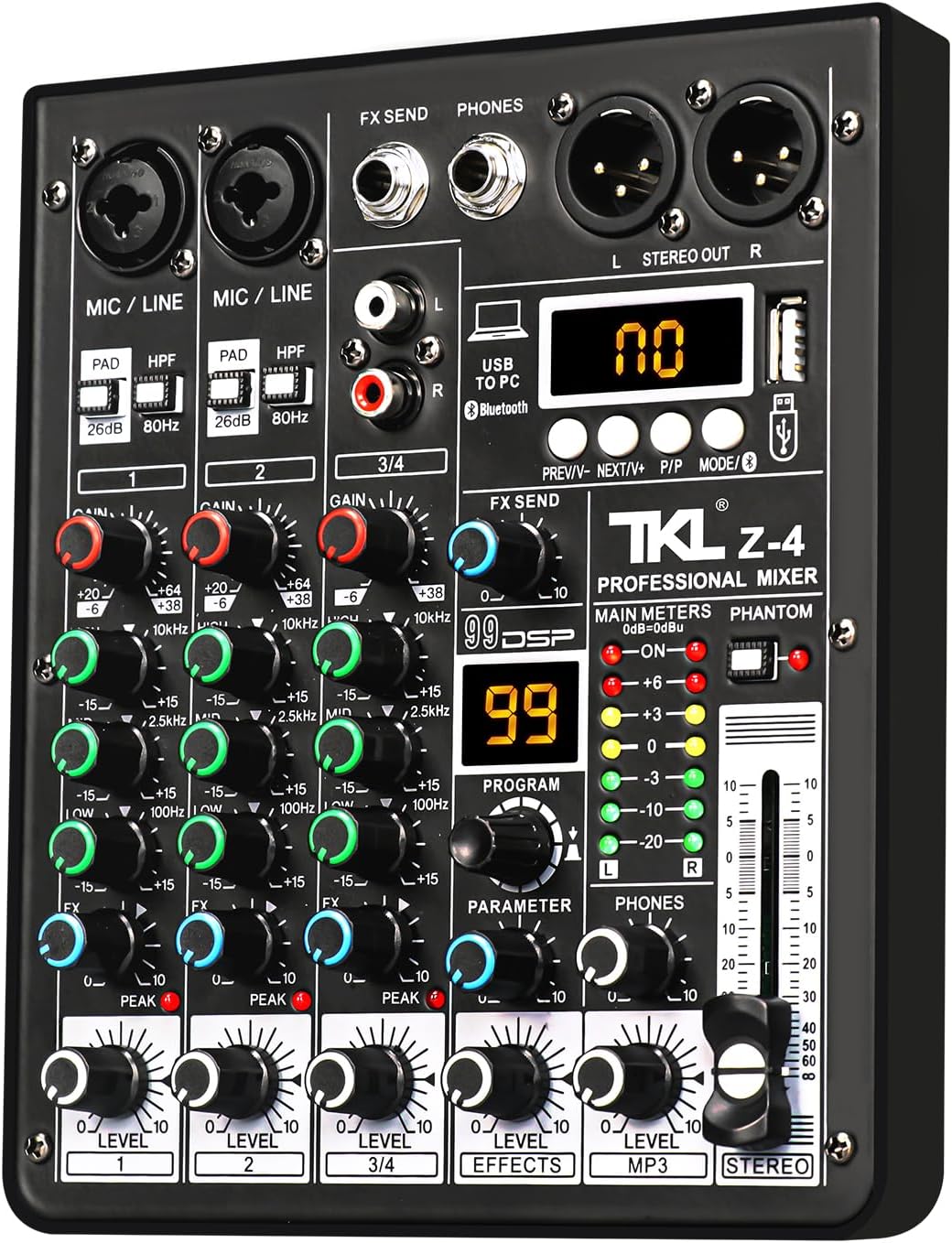 Amazon.com: Professional Audio Mixer, 4 Channel Audio Interface Sound ...