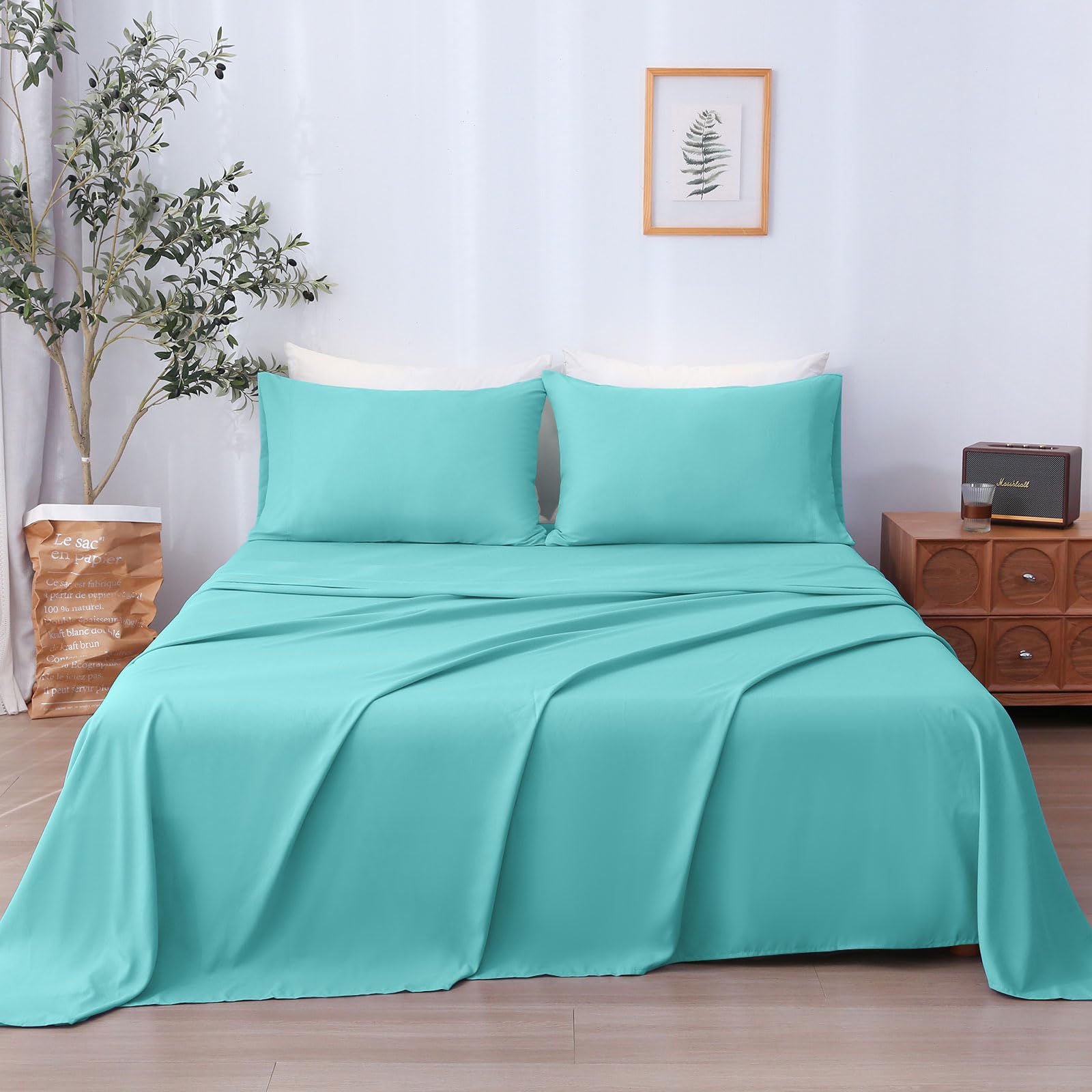 Amazon.com: LONAVA Twin Sheet Set 3 Pieces,Capri Blue Ultra Soft ...