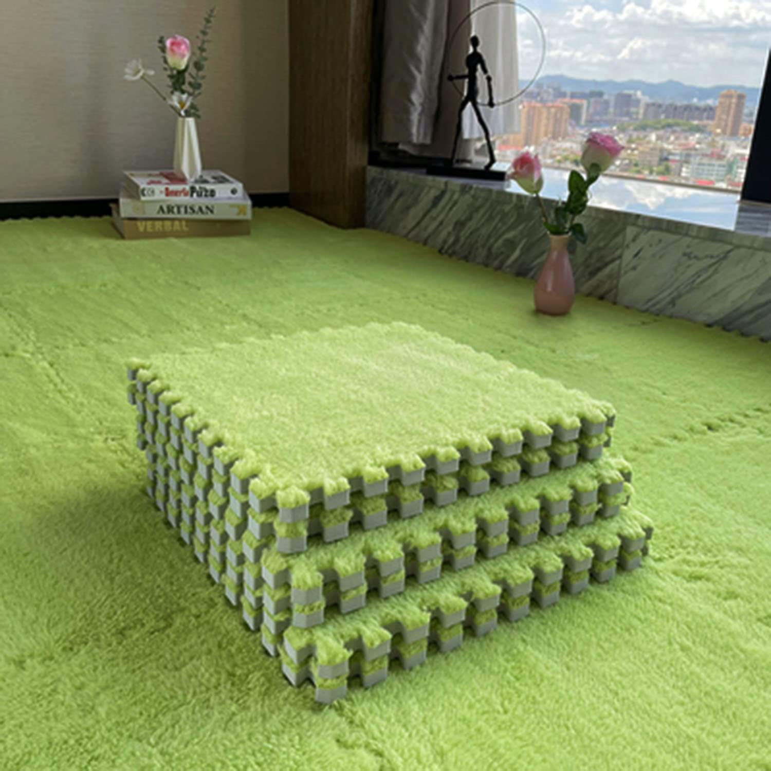 Amazon.com: 16 Tiles Thick Interlocking Carpet Shaggy Soft EVA Foam ...