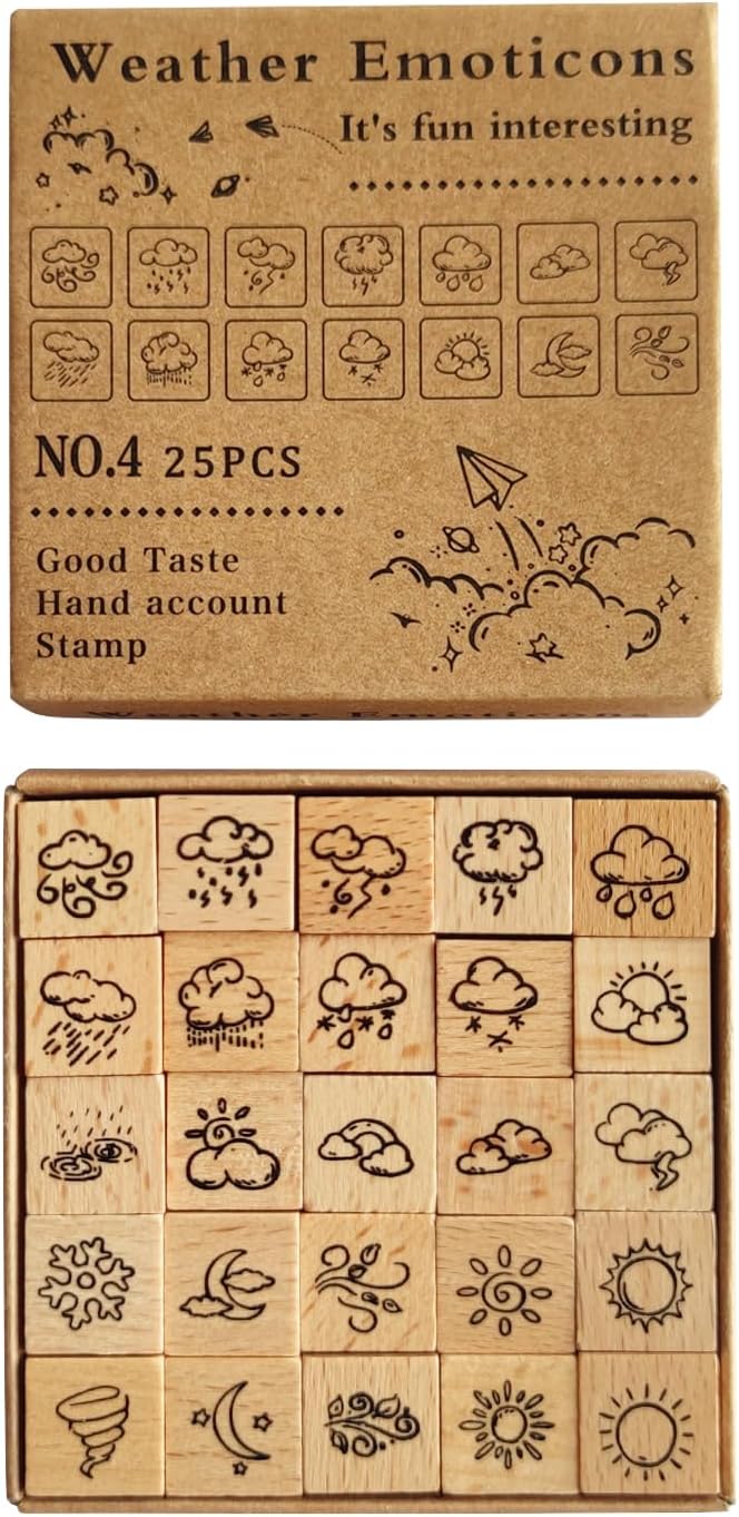 Amazon.com: 25 Pcs Small Weather Wooden Rubber Stamps, Mini Weather ...