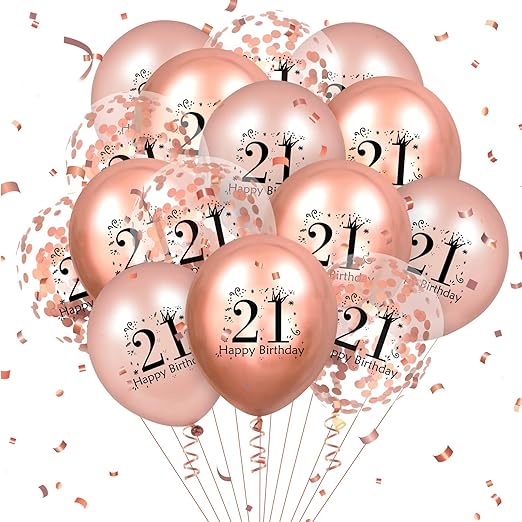 Amazon.com: 21st Birthday Balloons 18 Pcs Rose Gold Happy 21st Birthday ...