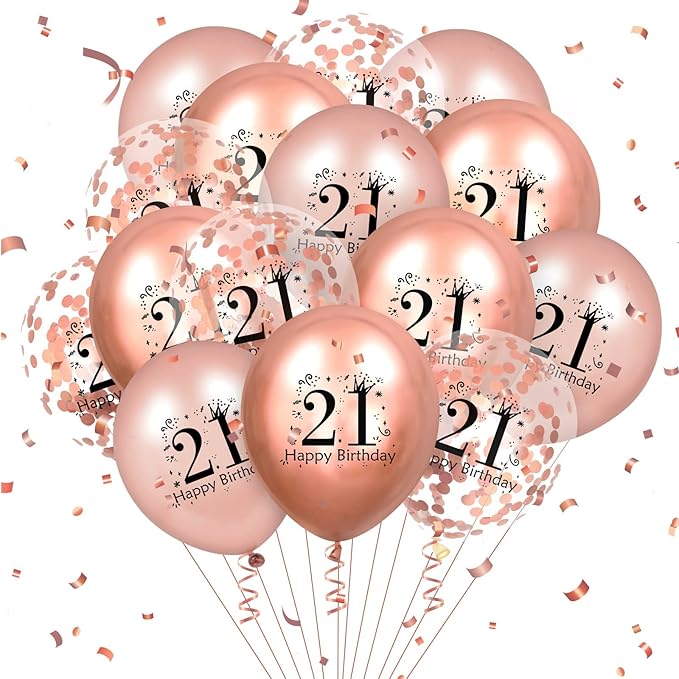 Amazon.com: 21st Birthday Balloons 18 Pcs Rose Gold Happy 21st Birthday ...