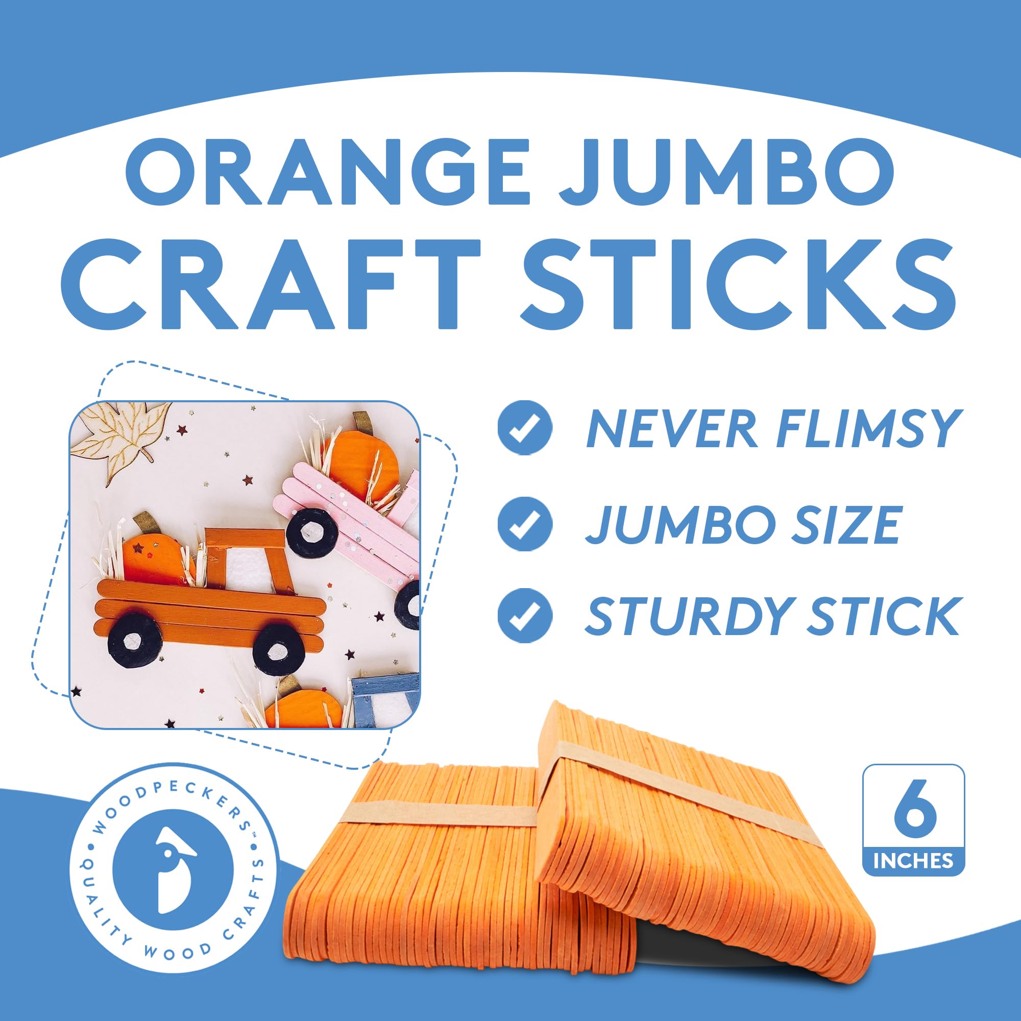Snapklik.com : Orange Jumbo Craft Sticks 6 Inch, Pack Of 200 Popsicle ...