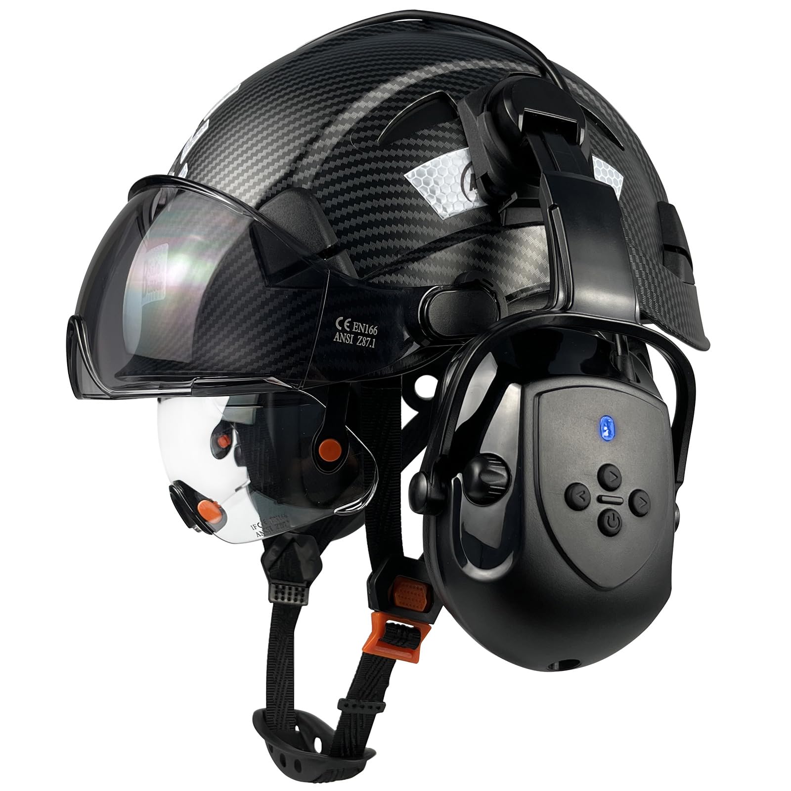 SAFEBUILDER Safety Helmet with Visor,Bluetooth Ear Muffs SNR 26dB,Hard ...