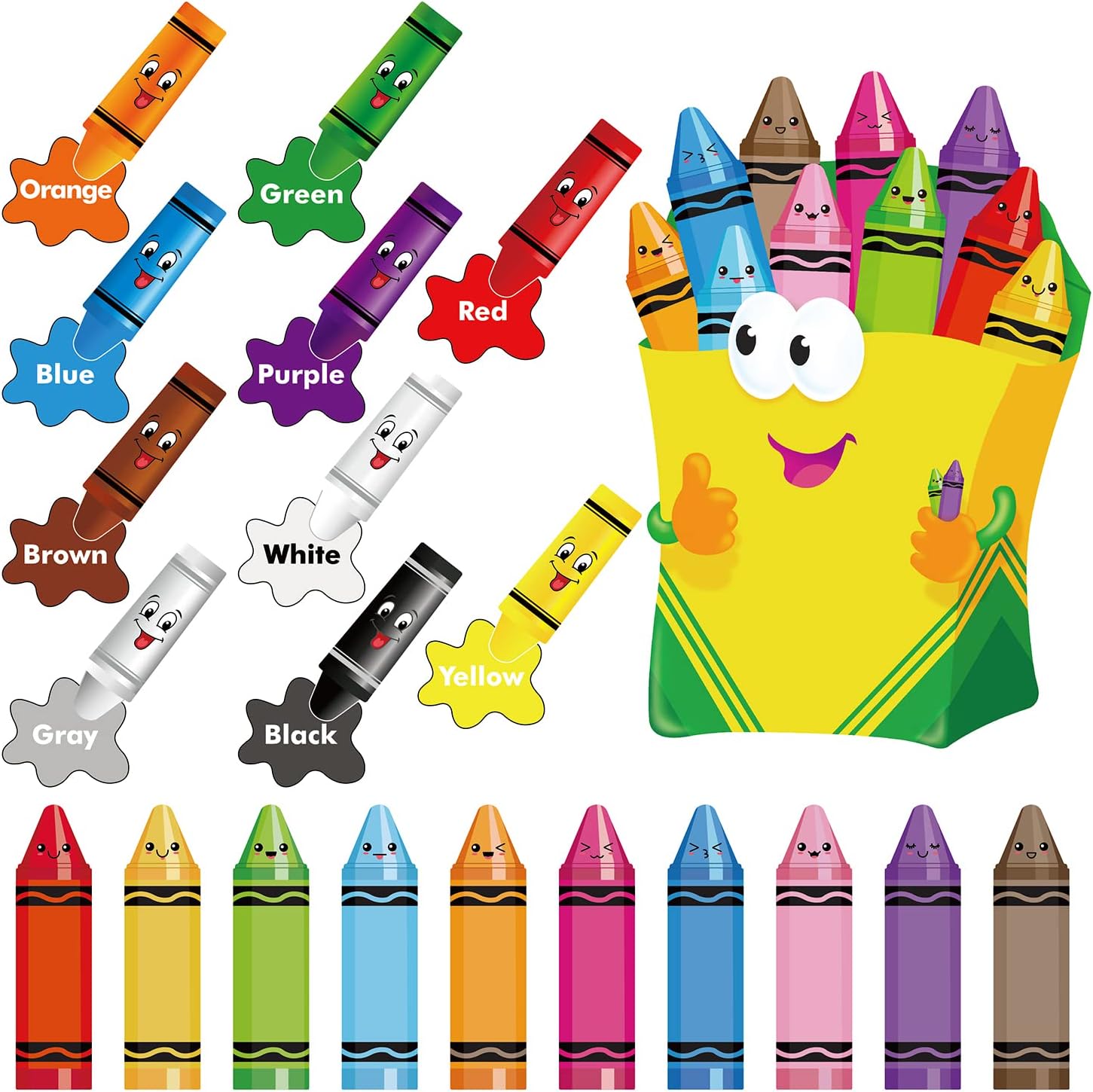 Amazon.com: Greenpine Crayon Bulletin Board Decorations Color Cutouts ...