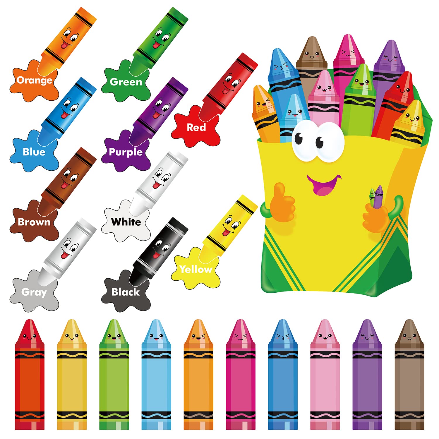 Amazon.com: Greenpine Crayon Bulletin Board Decorations Color Cutouts ...