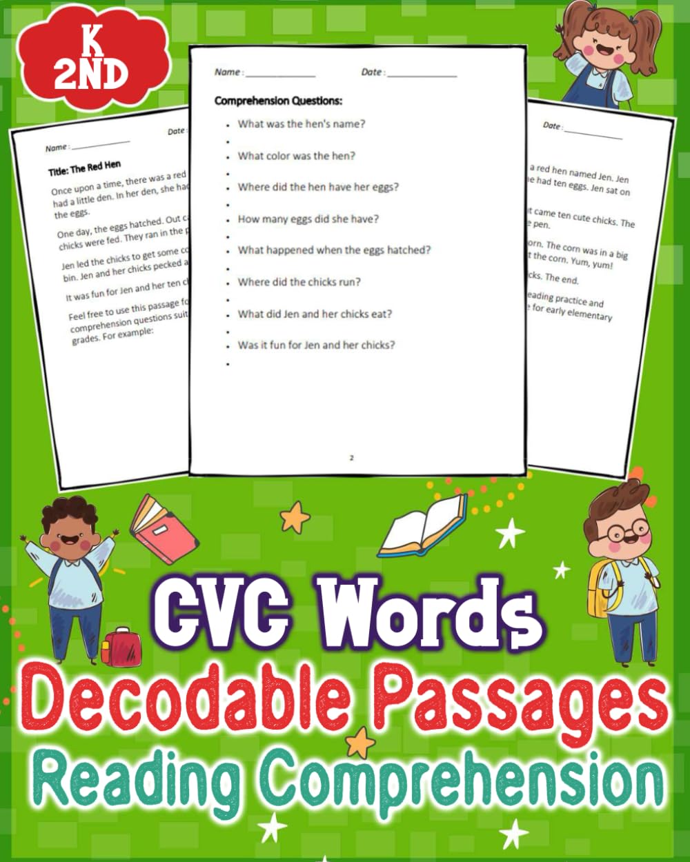 CVC Words Decodable Passages Kindergarten Reading Comprehension for K ...