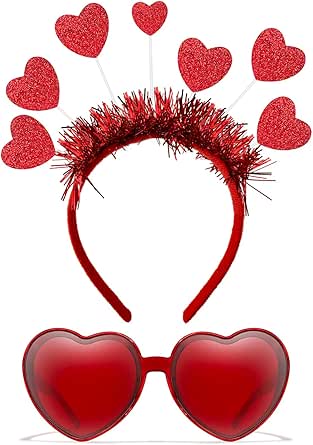 Amazon.com: Pick Valley Valentine Day Heart Headband and Heart Sunglass ...