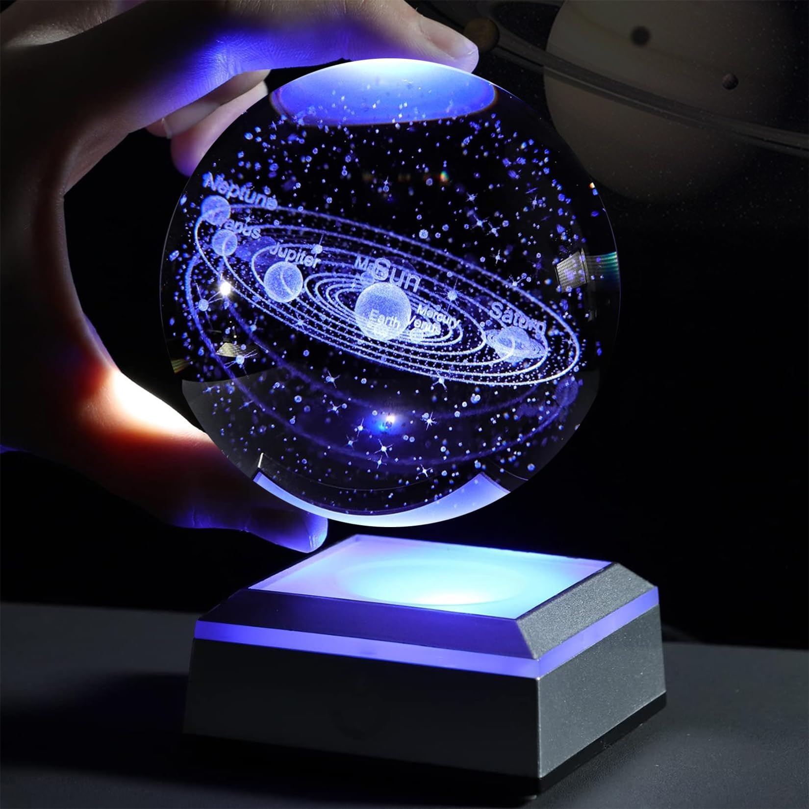 3D Solar System Crystal Ball with LED Colorful Lighting Touch Base ...