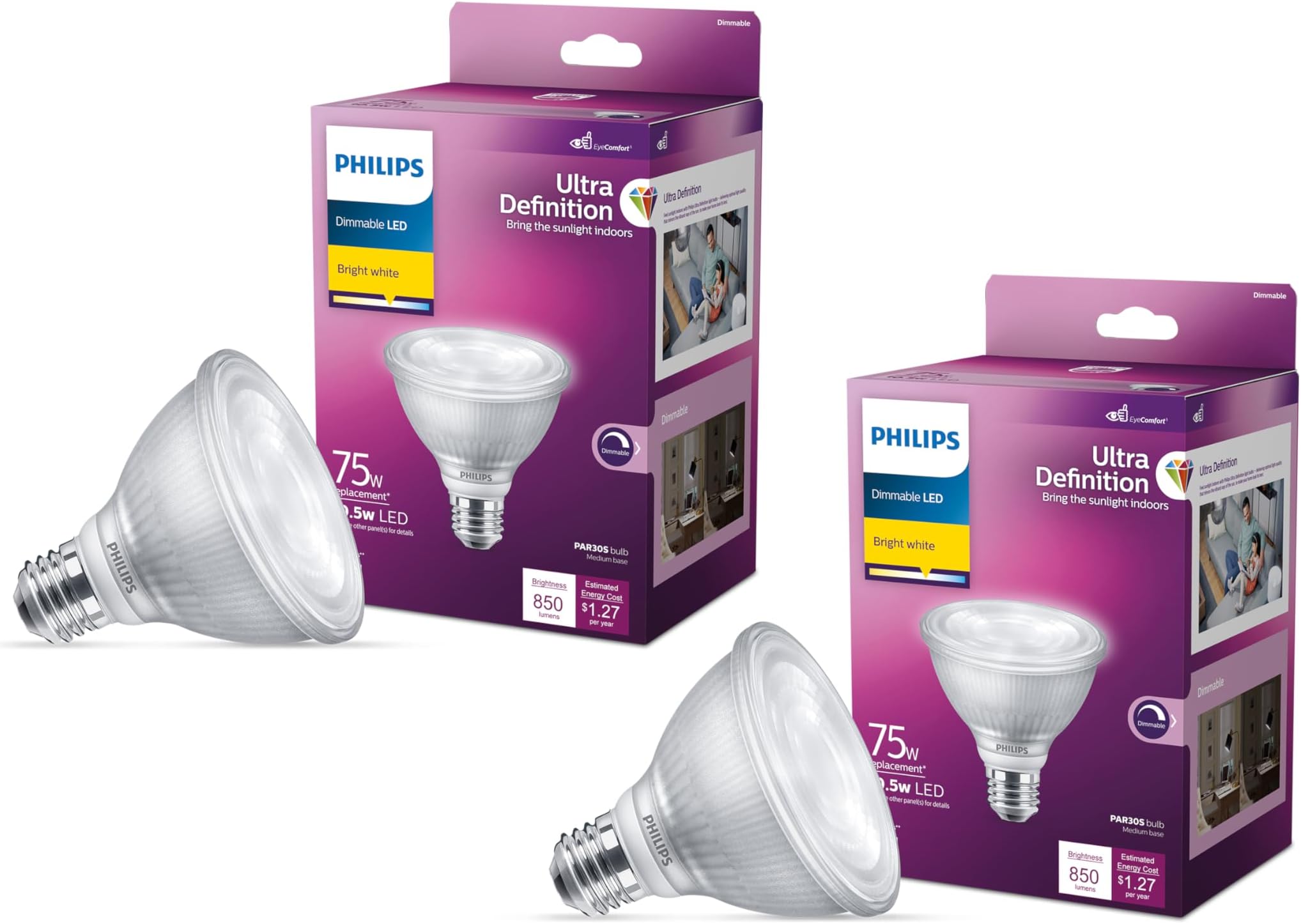 Amazon.com: PHILIPS Ultra Definition 75W(Equivalent) PAR30 3000K 2-Pack ...