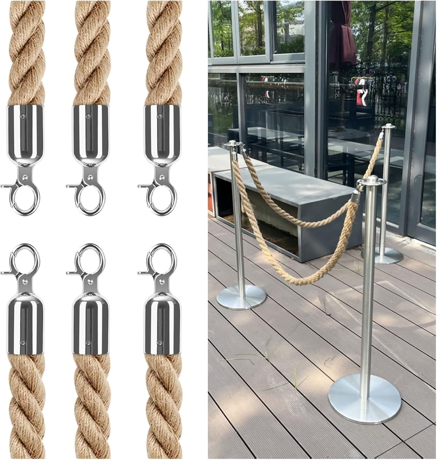 Amazon.com: Natural Twisted Hemp Queue Divider Crowd Control Stanchion ...