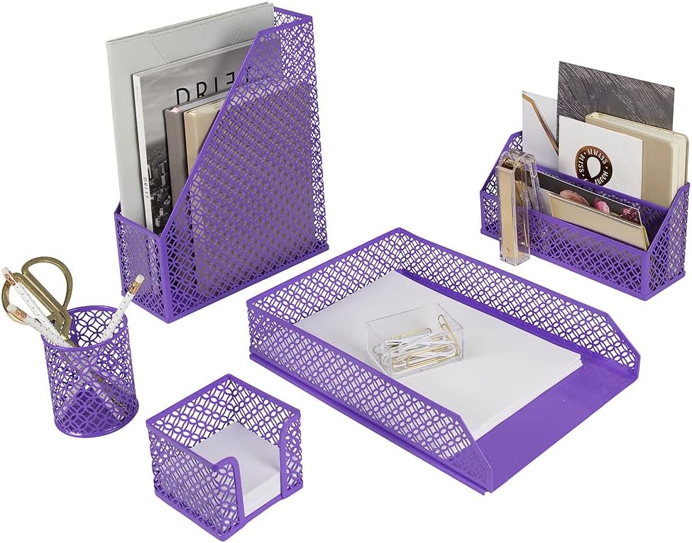 Amazon.com: BLU MONACO 6 Piece Purple Desk Organizer Set - Desk ...