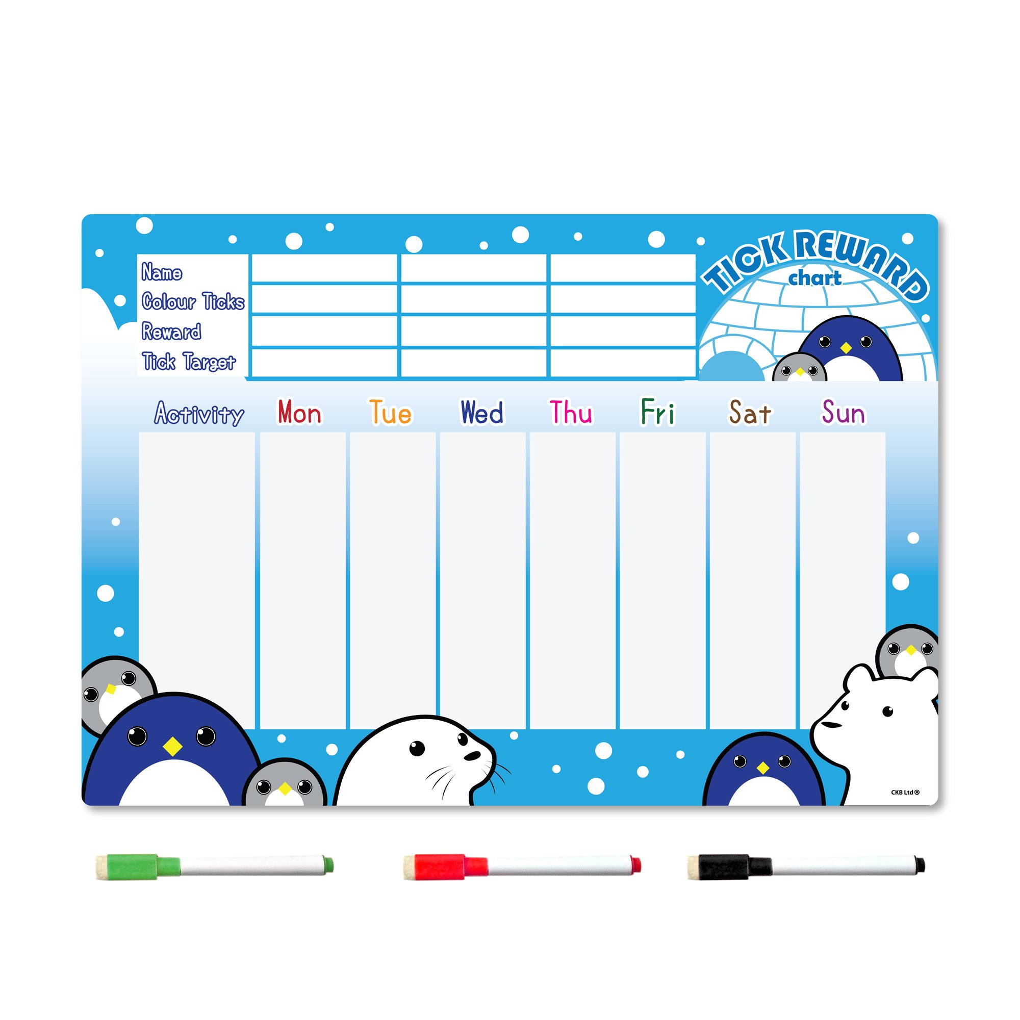 CKB LTD® Magnetic REWARD CHART Penguin and Friends FRIDGE BOARD 7 Day ...