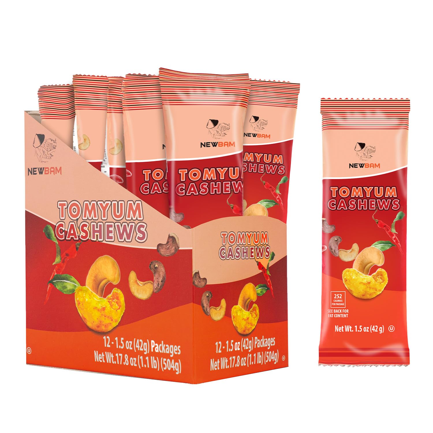 Amazon.com : NEWBAM Spicy Tom Yum Cashews Individual Packs - 12 Cashew ...