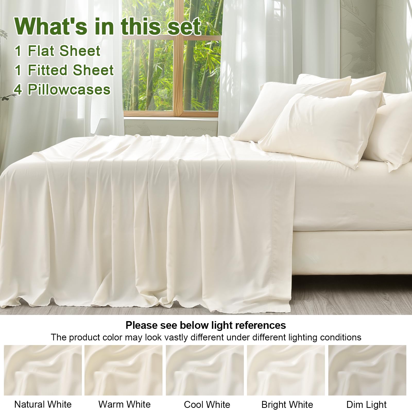 PHF Cooling Sheets Set King Size 6 Piece - 100% Rayon Derived from Bamboo - Wider Elastic Band ...