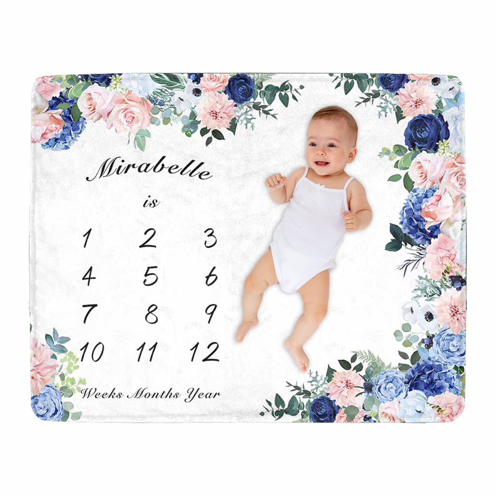 Baby Blankets Personalized Baby Milestone Blanket - Custom Name Floral ...